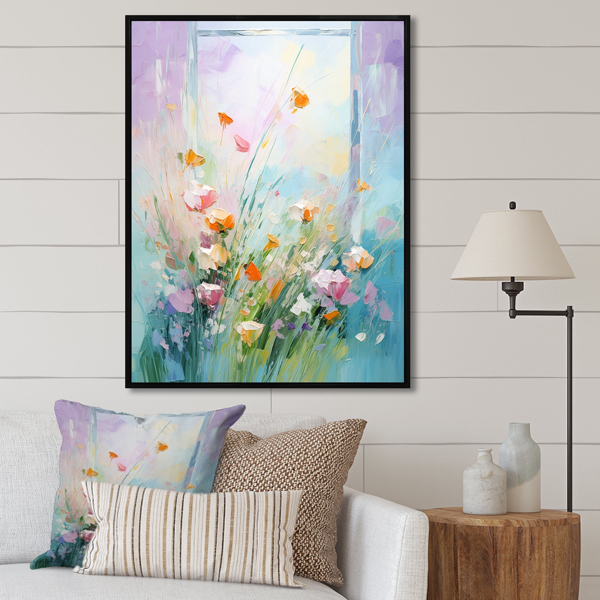 Designart "Breezy Meadows in Yellow and Pink III" Landscapes Framed ...