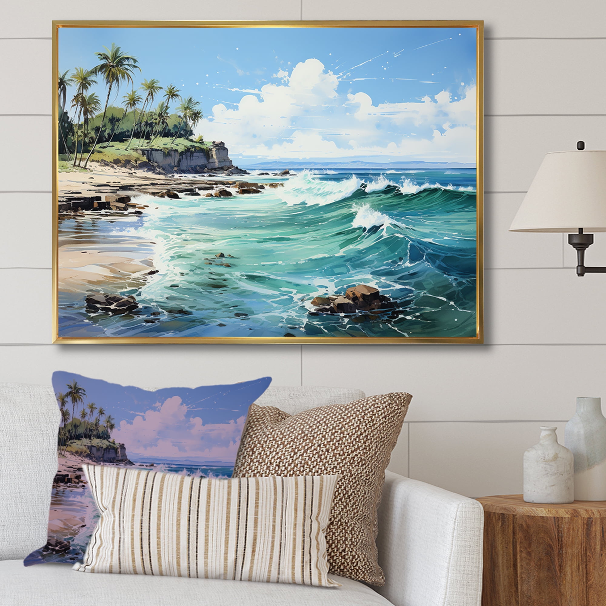 Designart "Breezy Turquoise Palm Trees In The Tropics" Palms & Palm ...