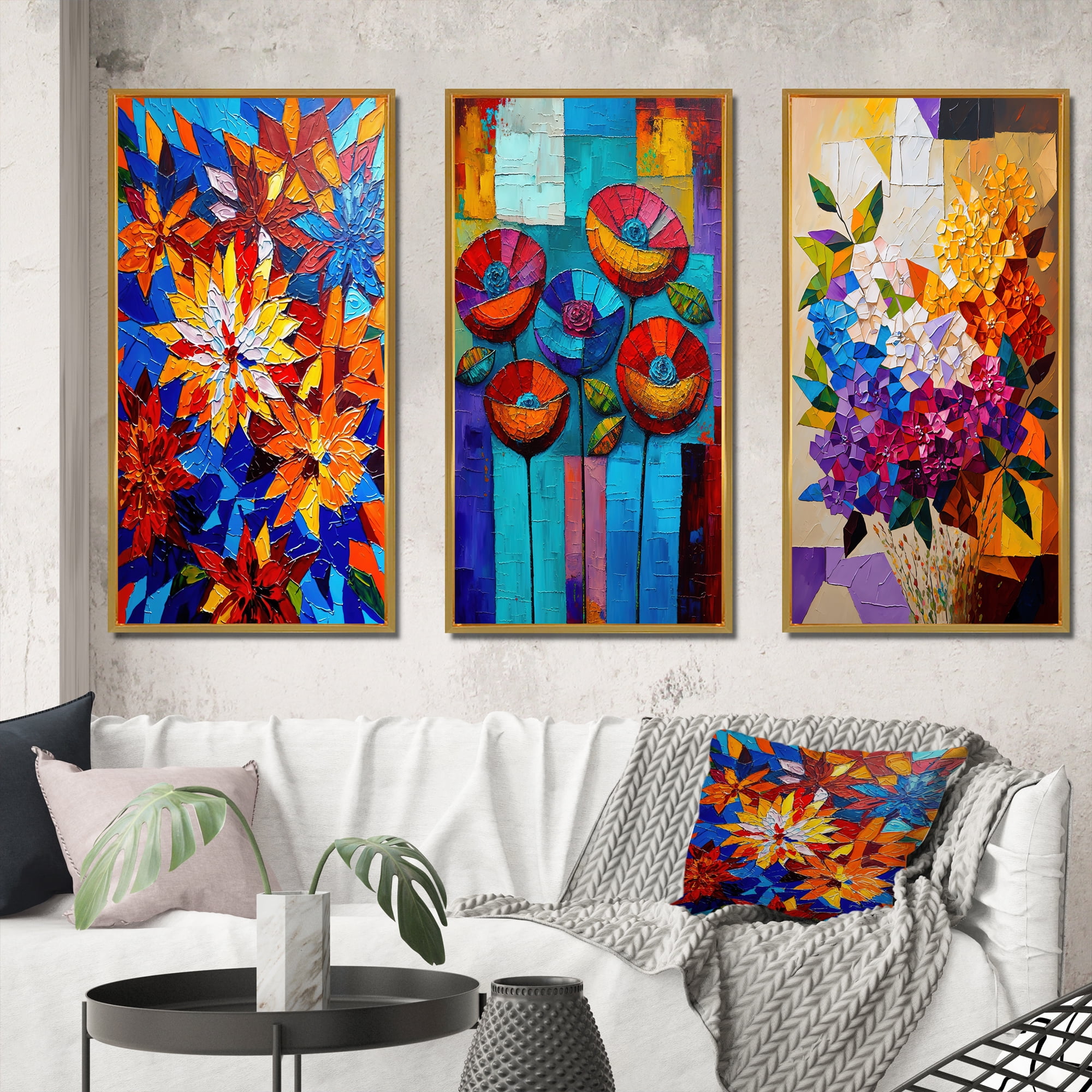 Designart "Bright Minimal Wildflowers in Bloom I" Floral Bouquet Framed ...