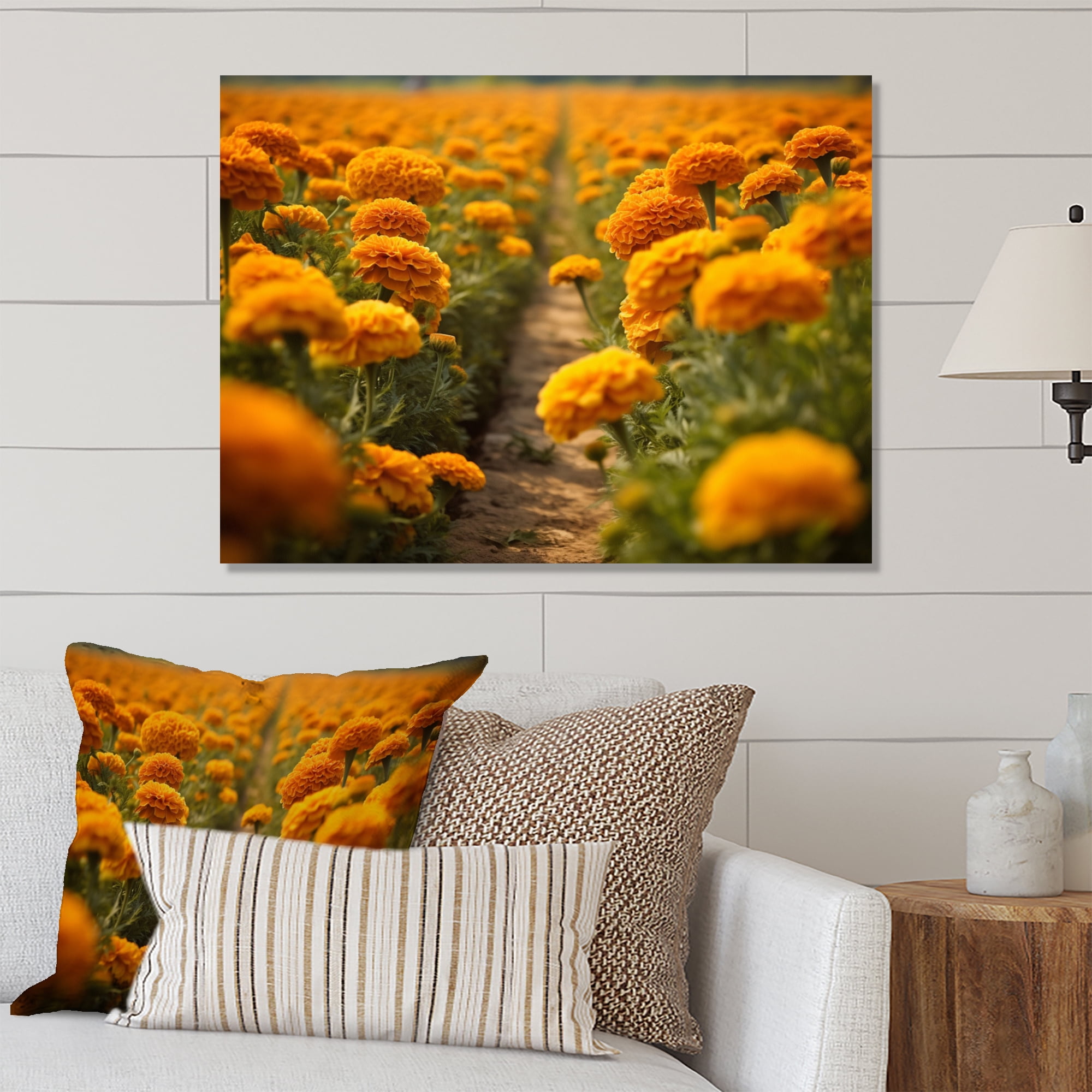Designart "Brilliance of Marigolds in Yellow and Green II" Floral Metal ...