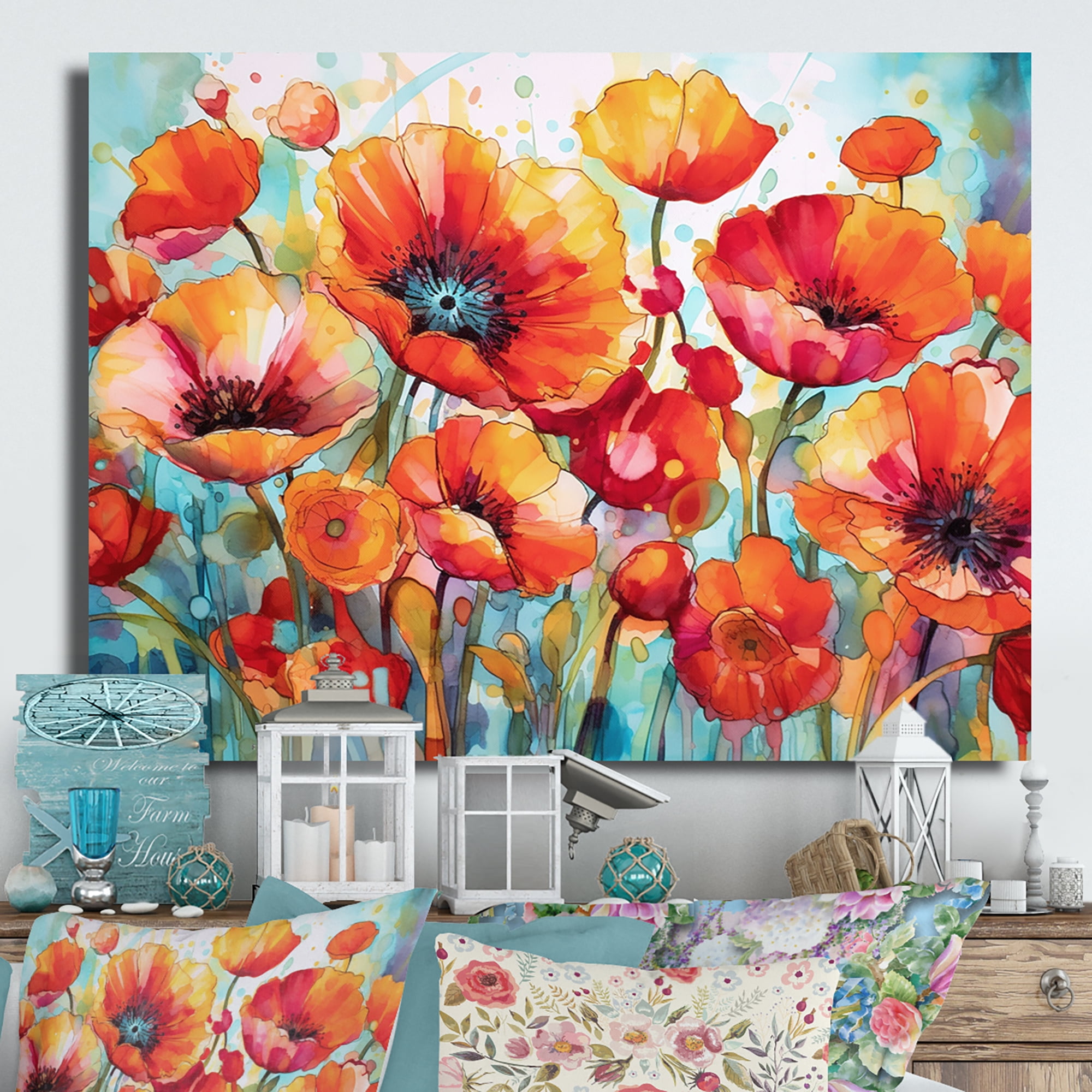 Designart "Brilliantly Colored Poppies V" Floral Metal Wall Decor ...