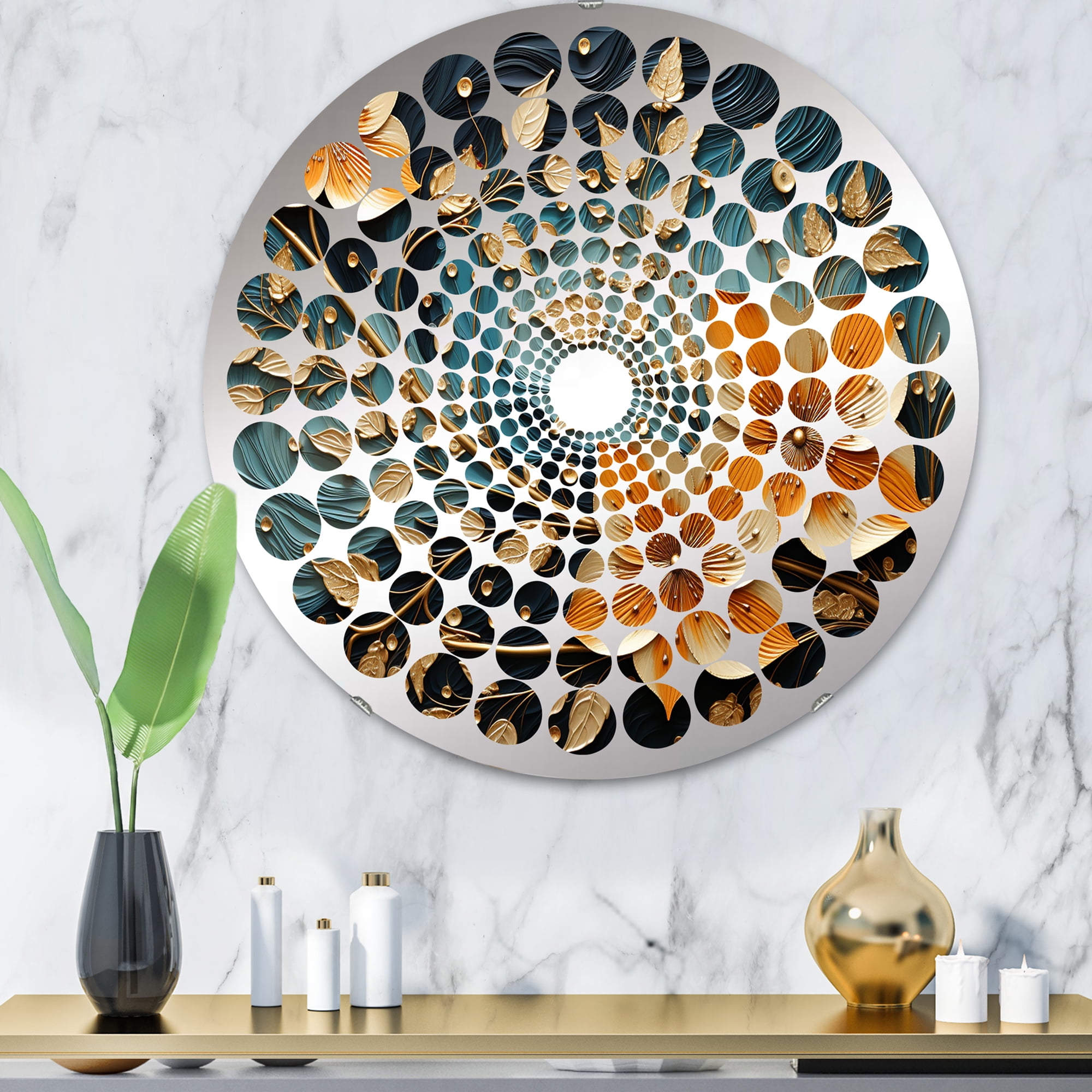 Designart "Bronze Azure Spiraling Foliage" Abstract Botanicals Radial ...
