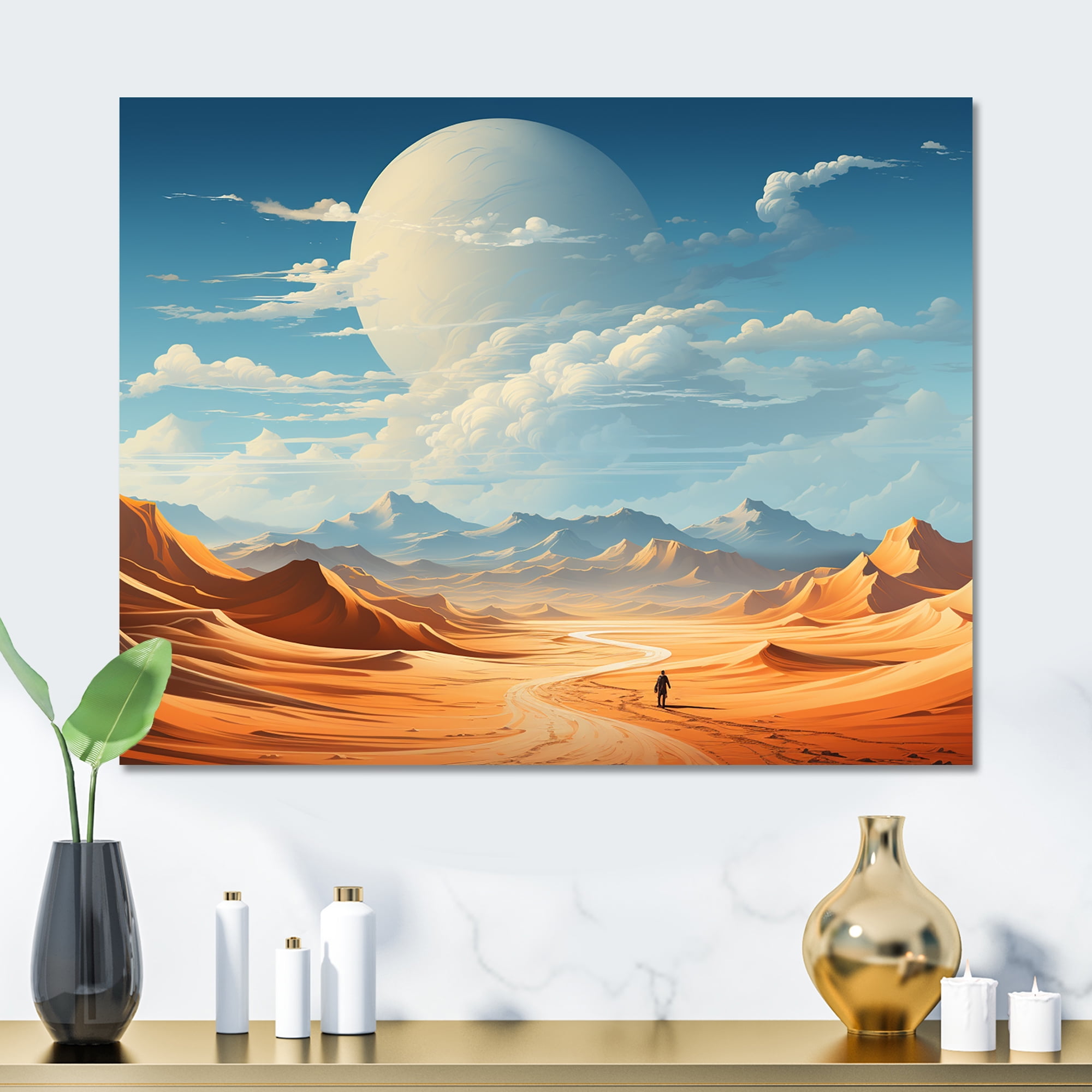 Designart "Brown Azure Space Desert on Mars planet I In Brown and Blue ...