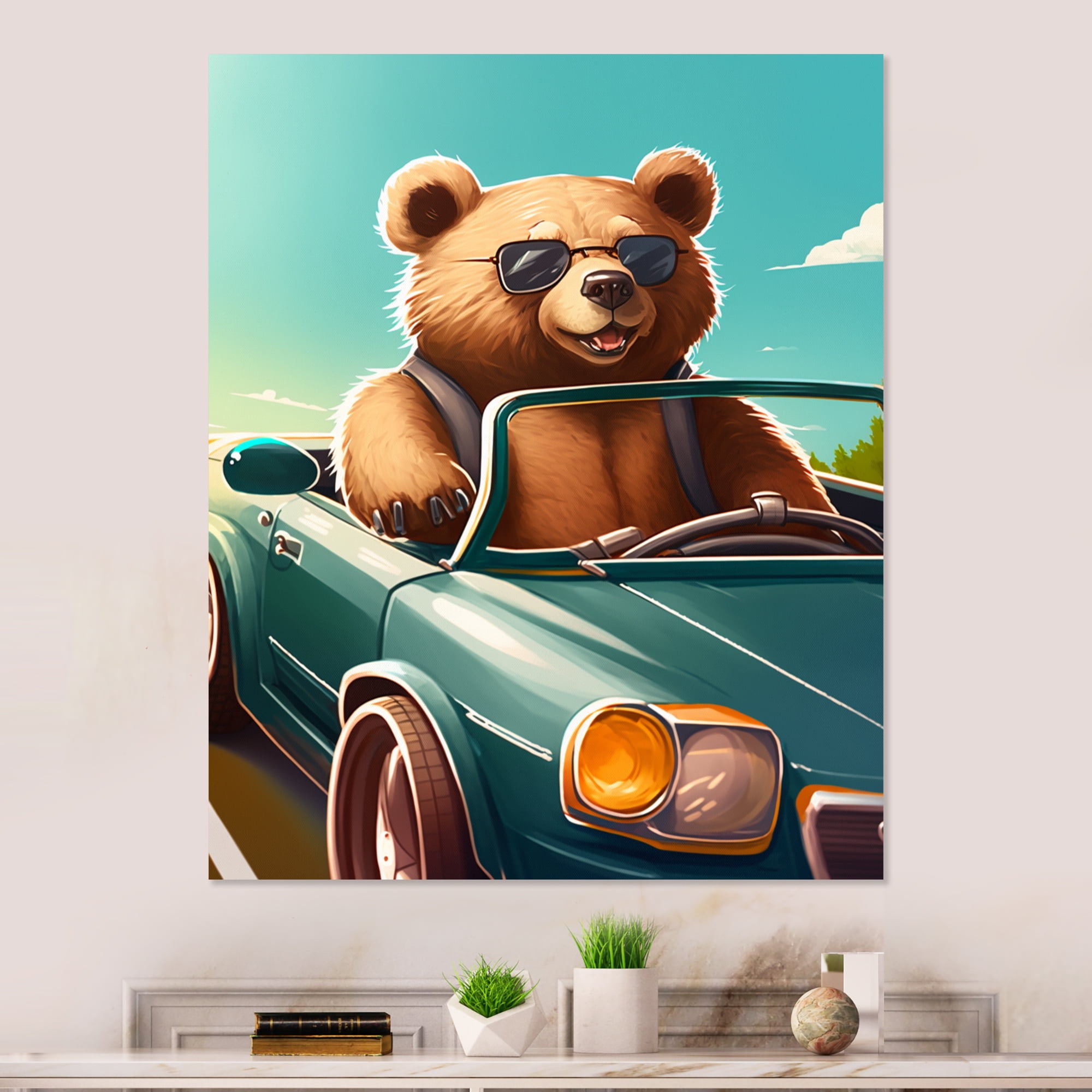 Designart "Brown Bear Wearing Sunglasses In Sportscar" Animals Bear ...