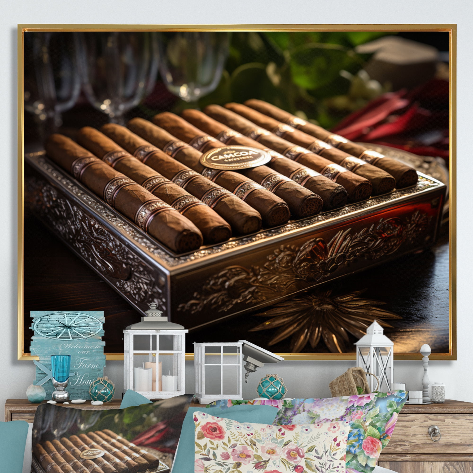 Designart "Brown Cuban Cigars II" Fashion Floater Framed Wall Art ...