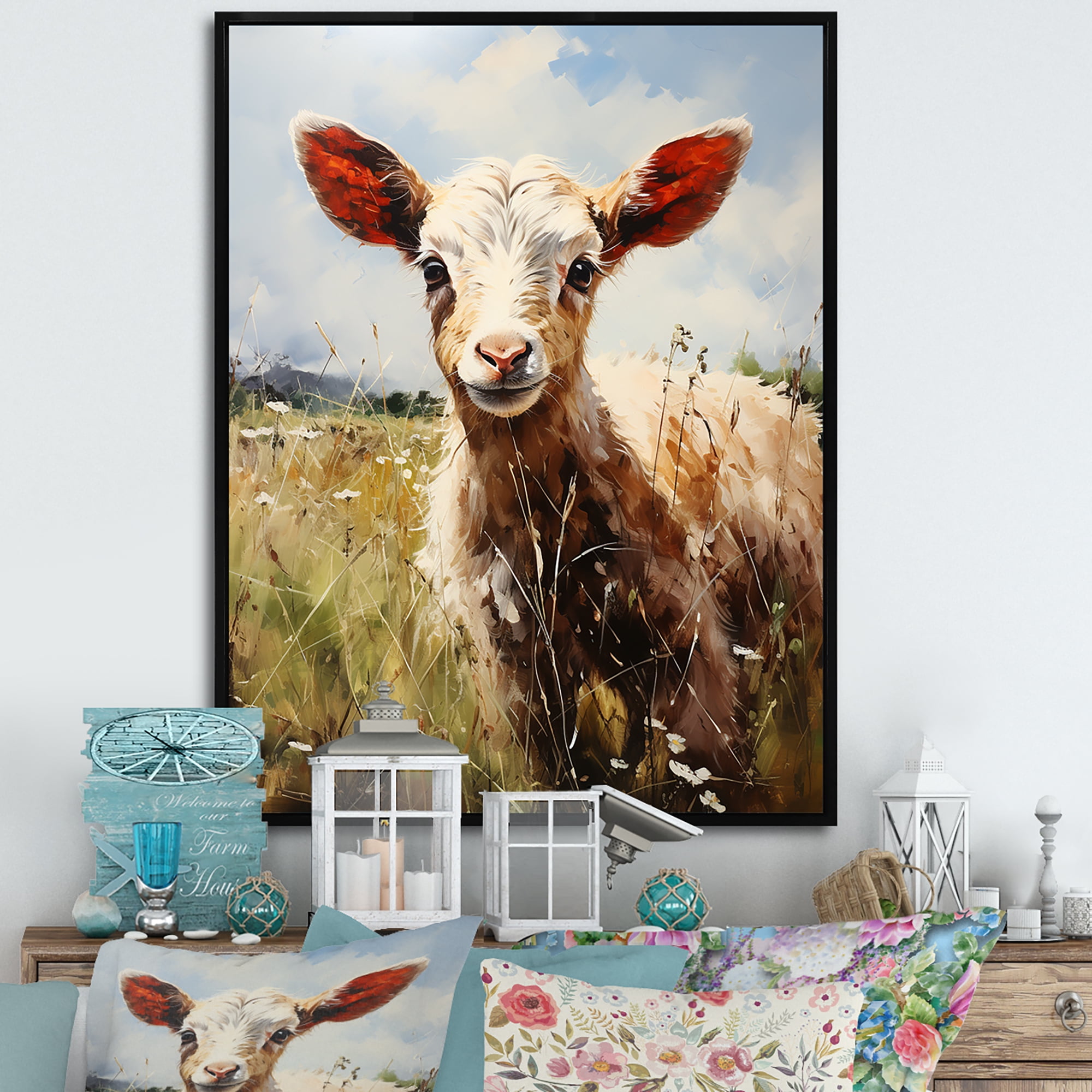 Designart "Brown Goat in a Farm Meadow I" Animals Framed Wall Art ...
