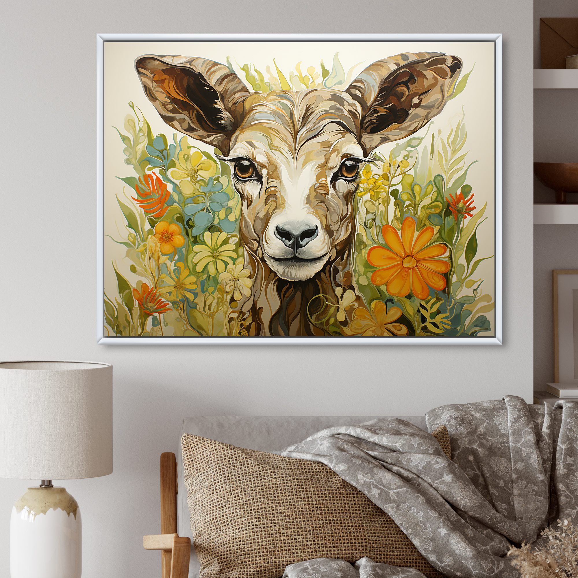 Designart "Brown Goat in a Farm Meadow III" Animals Framed Wall Art ...