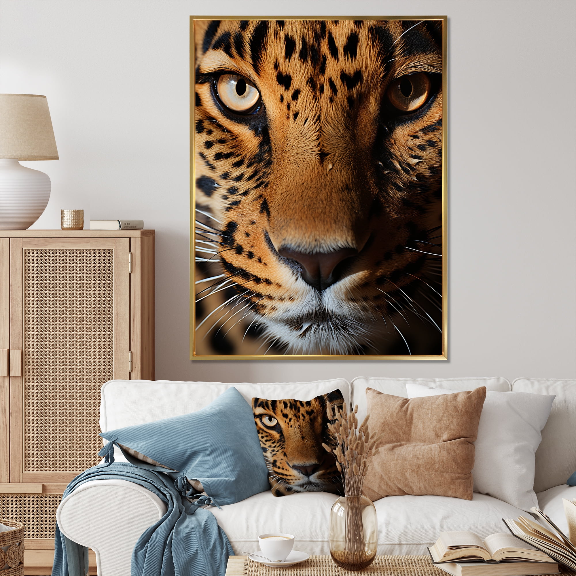 Designart "Brown Leopard Textures Of " Animals Floater Framed Wall ...