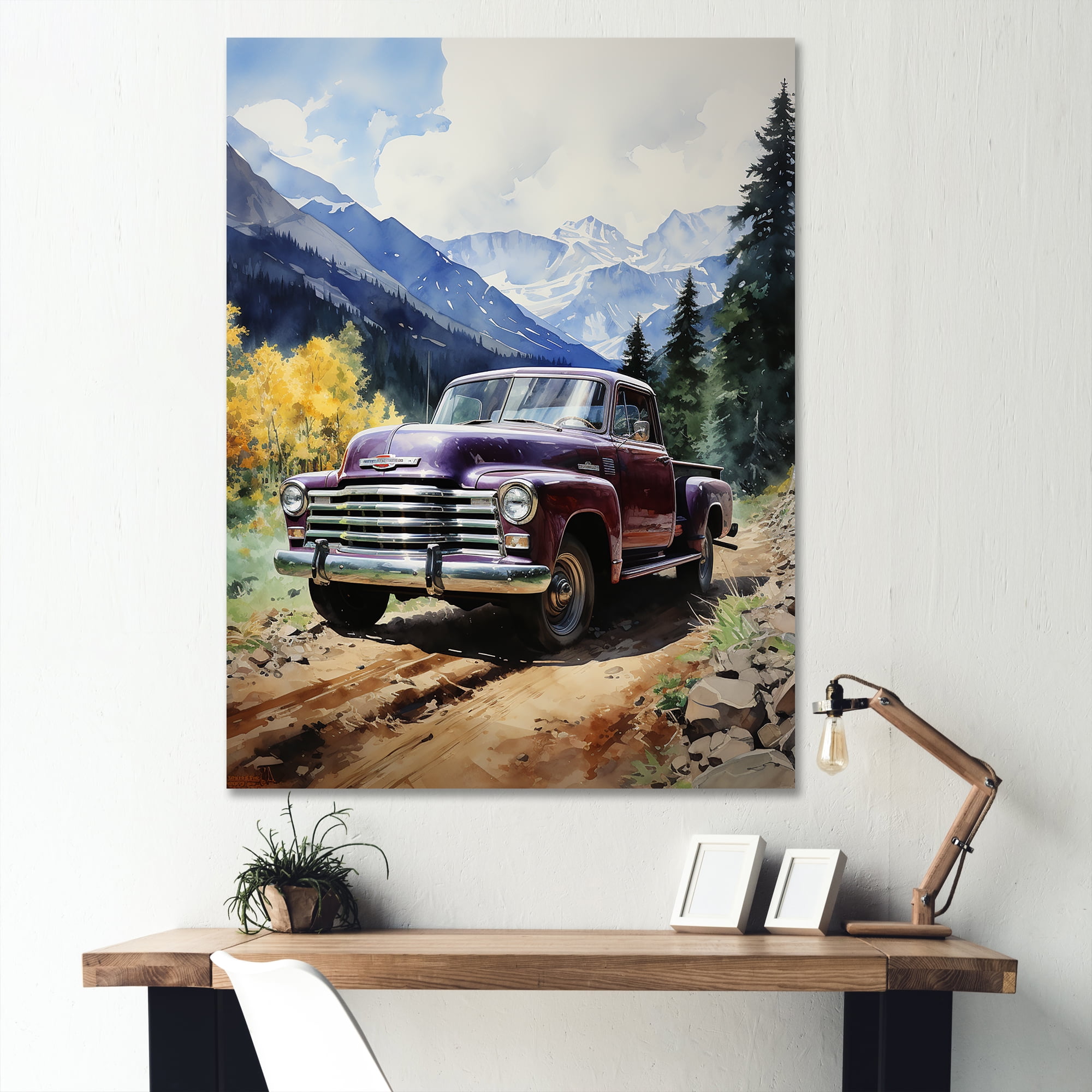 Designart "Brown Pickup Truck Mountain II" Pickup Truck Wall Decor ...