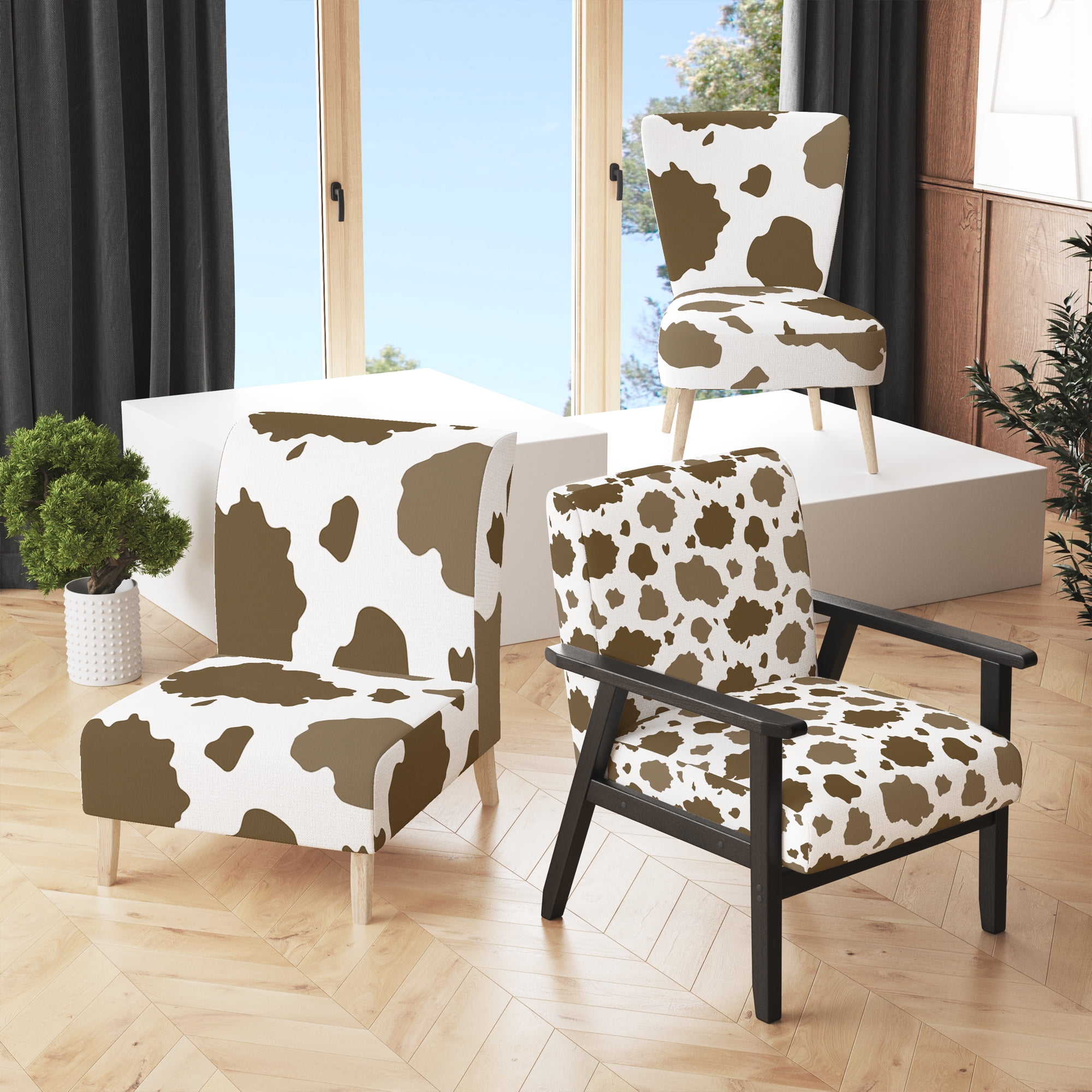 Designart "Brown Shades Cow " Upholstered Cabin & Lodge Accent Chair ...