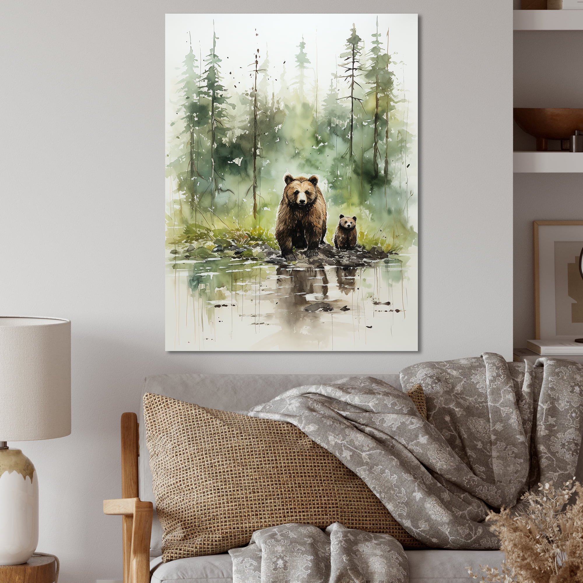 Designart "Brown grizzly bear in wilderness I In Brown and Green"Bear 2 ...