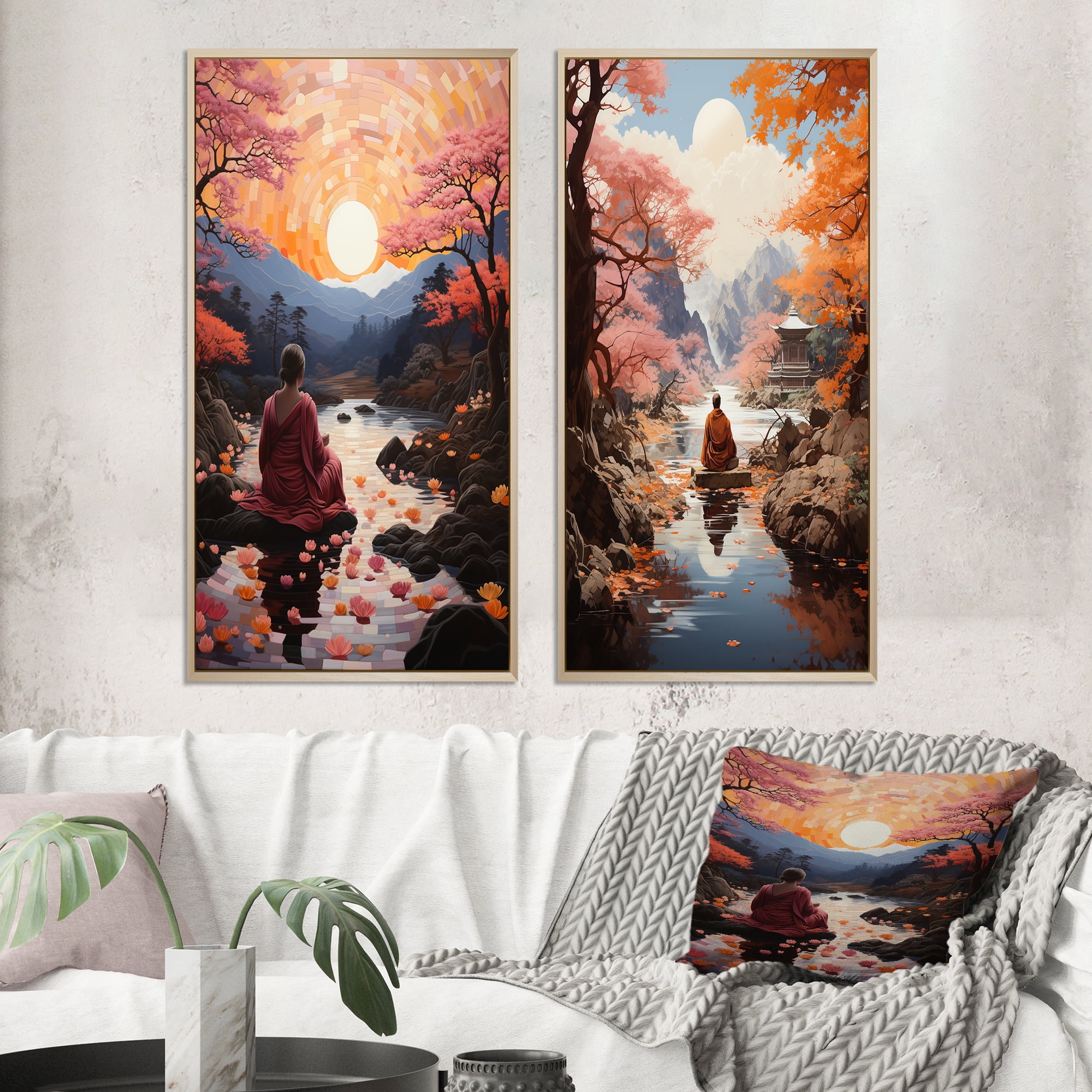 Designart "Buddhist Serenity Orange Path to Bliss I" Buddhism Framed ...