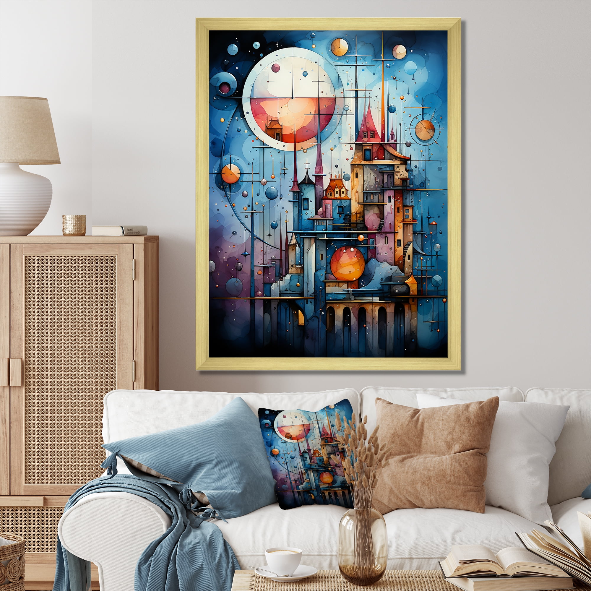 Designart "Building Of Celestial Geometry I" Abstract Collages Picture Framed Wall Art Living ...