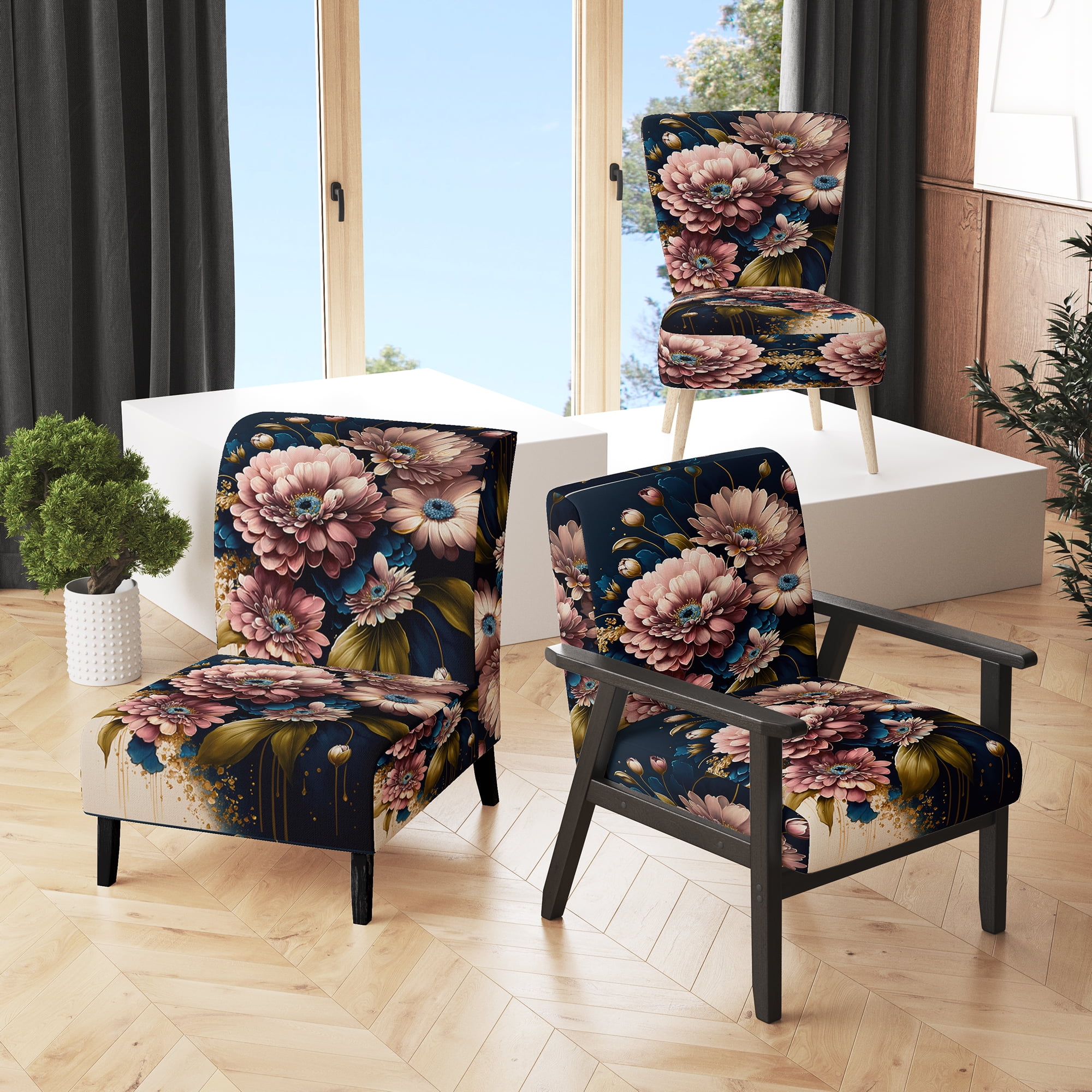 Designart "Bunch of Burgundy and Blue Daisies I" Red Daisy Upholstered ...