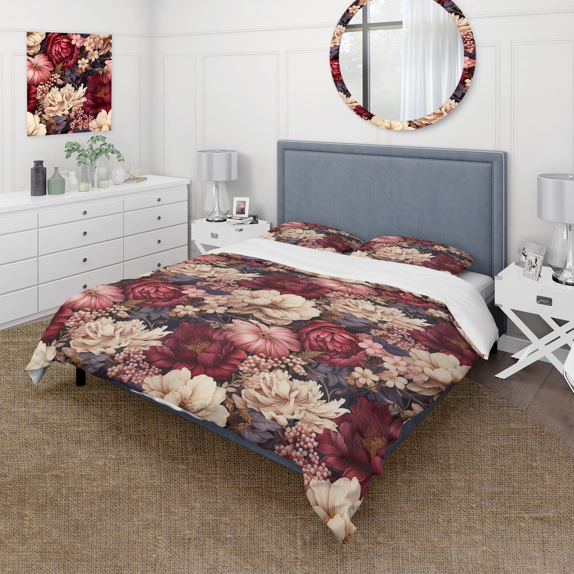 Designart "Burgundy Peony Victorian Elegance I" Pink Floral Bedding ...