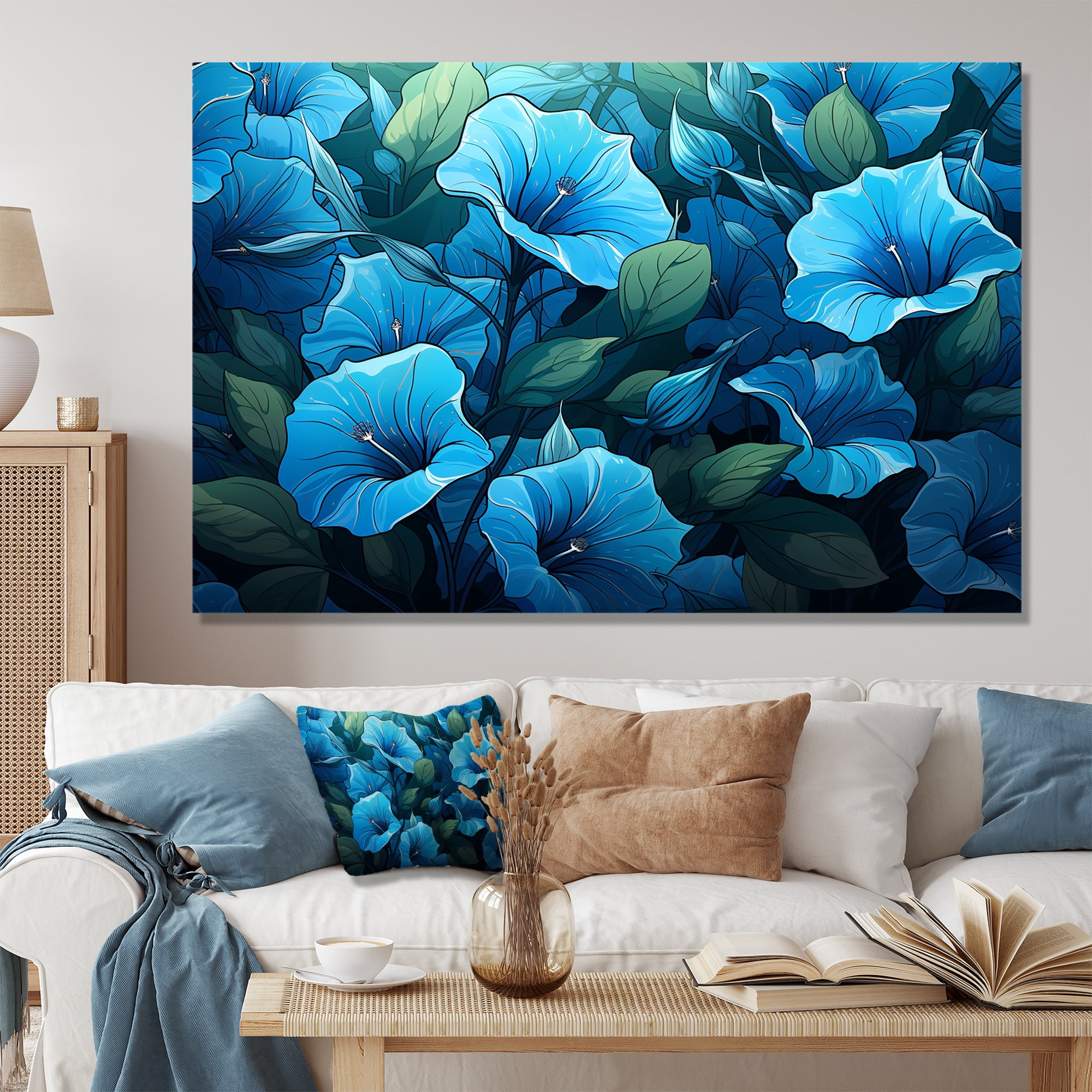 Designart "Burst of Purple Morning Glory Blossoms" Extra Large Floral ...