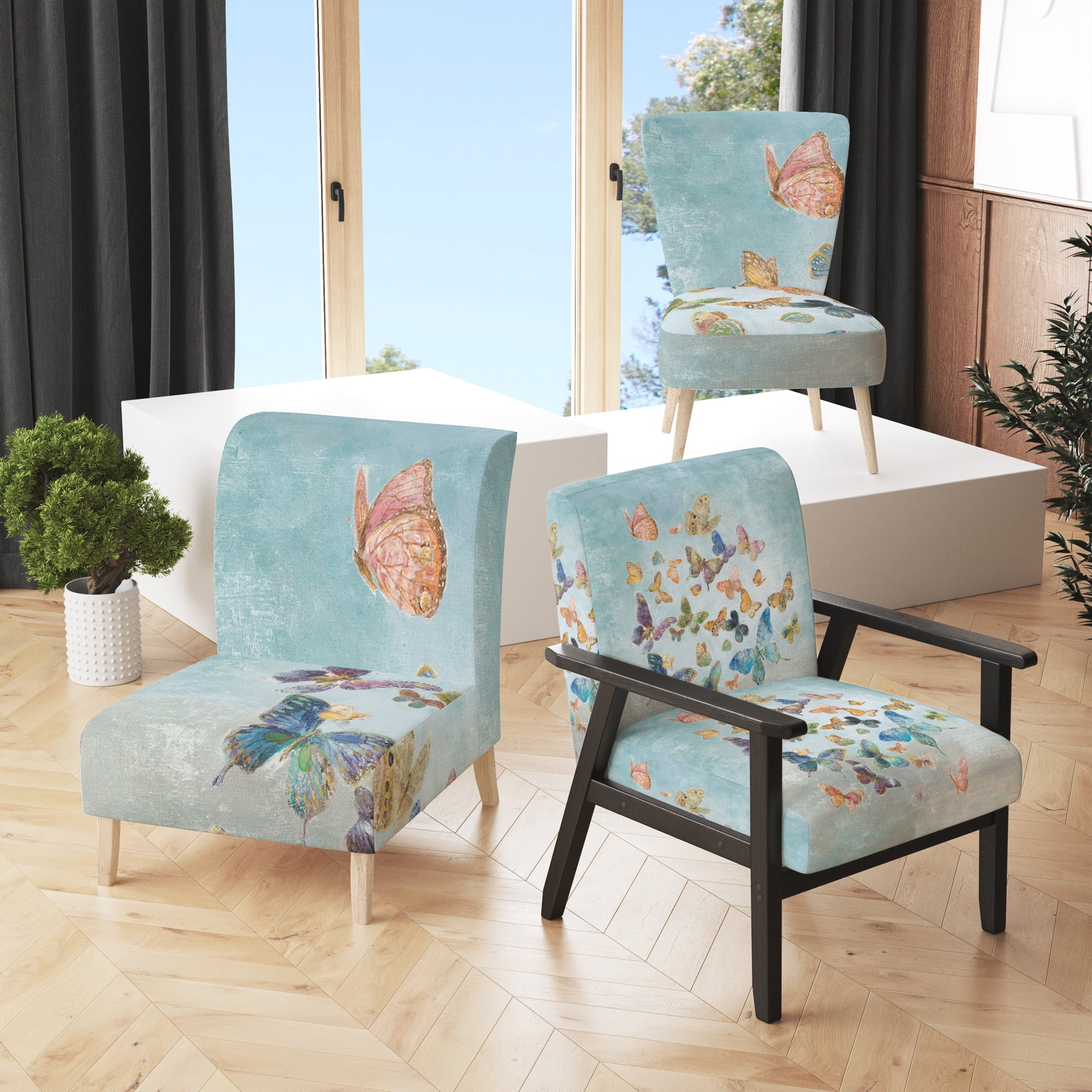 Designart "Butterflies Dancing I" Upholstered Wildlife Accent Chair ...