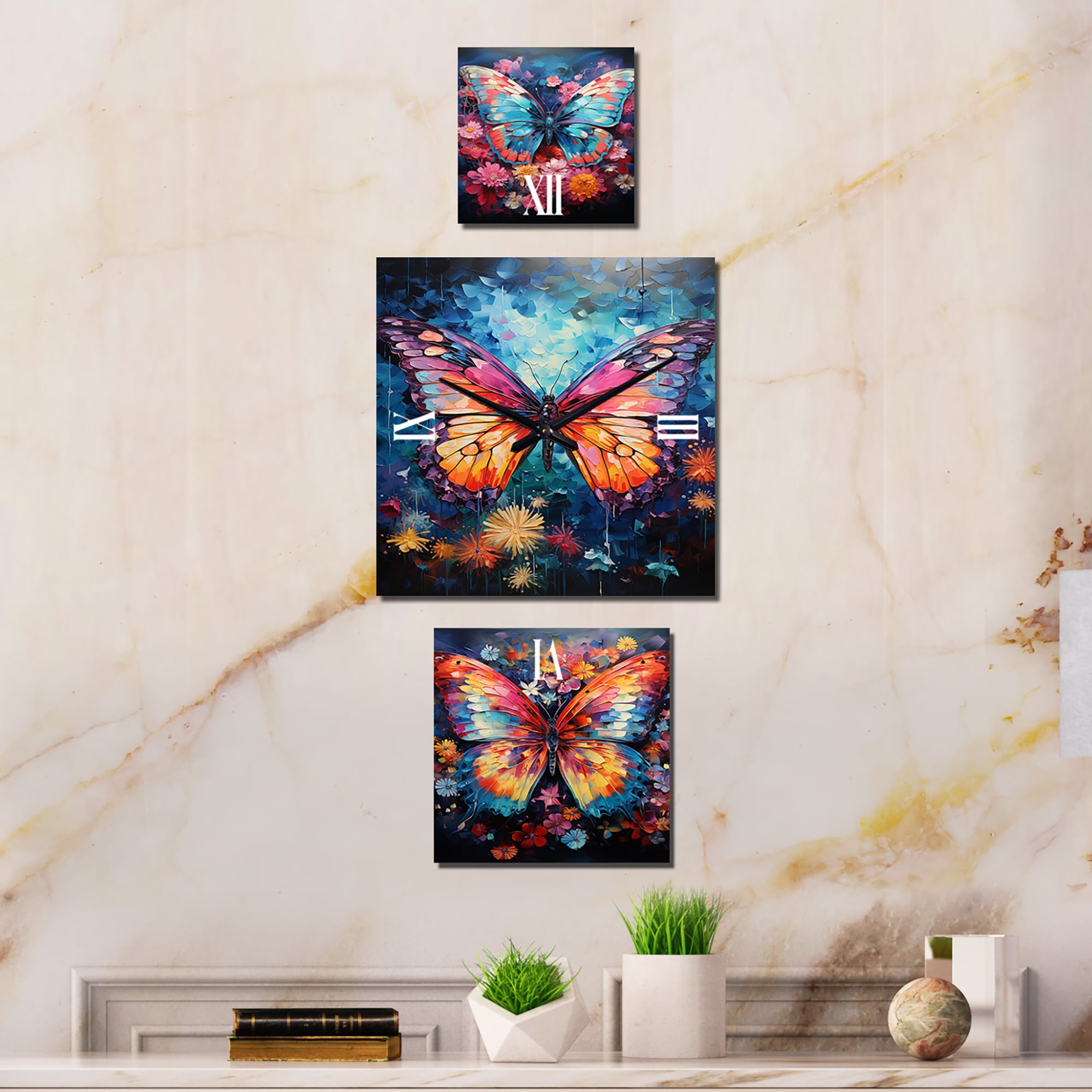 Designart "Butterfly Wild Color Flit" Butterfly Oversized Modern Clock ...