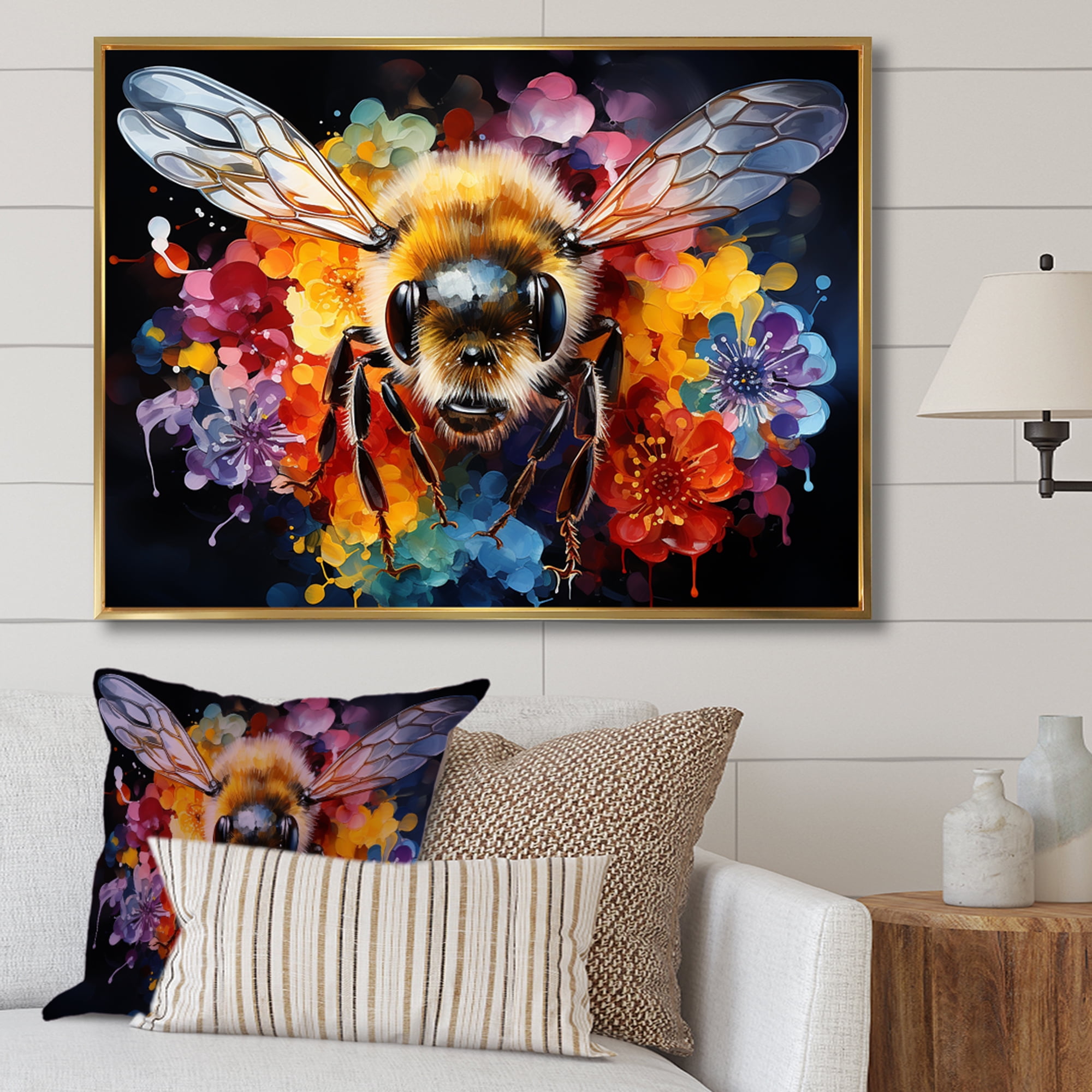 Designart "Buzzing Bees in Colorful Display" Animals Framed Wall Art ...