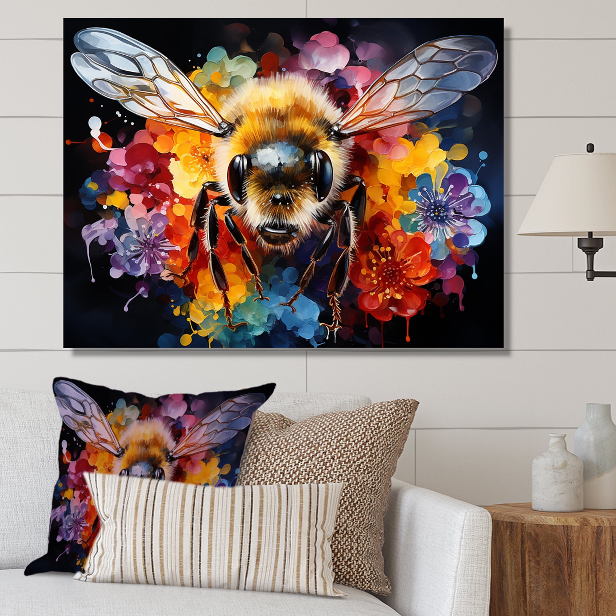Designart "Buzzing Bees in Colorful Display" Animals Wall Art - Modern ...