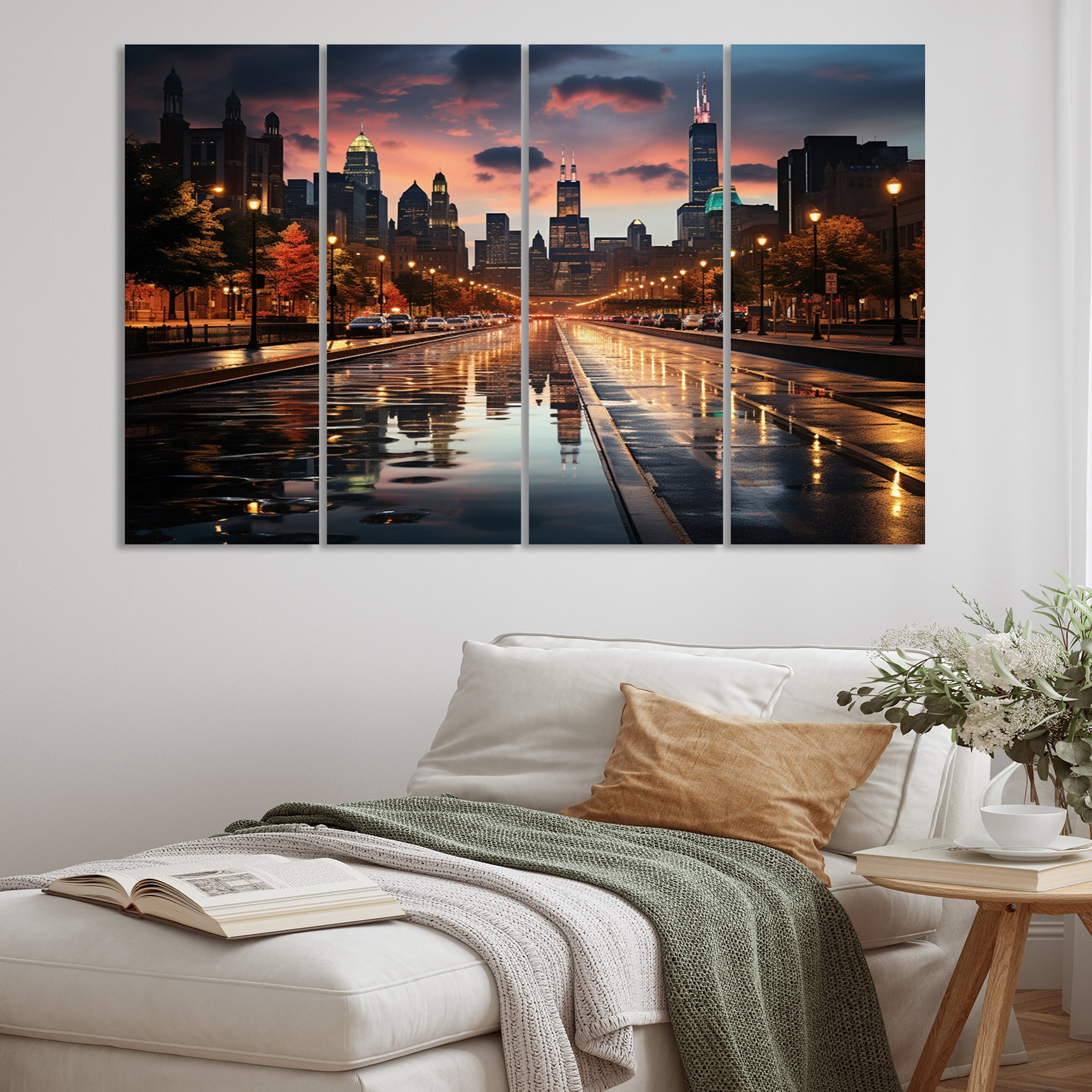 Designart "By Night Chicago Cityscape art painting II" Chicago Art ...