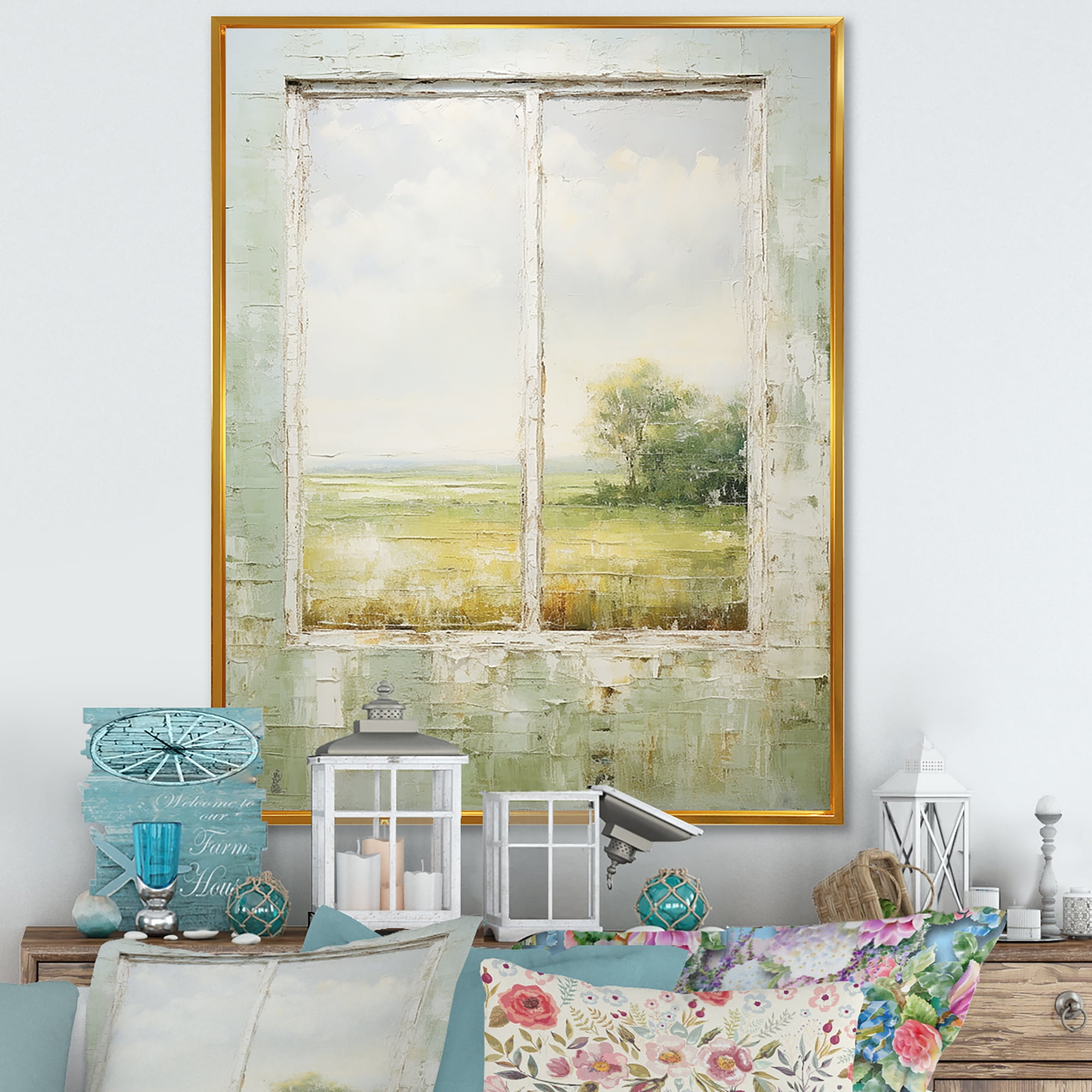 Designart "Calm Countryside Farm Windows II" Farm Framed Wall Art ...