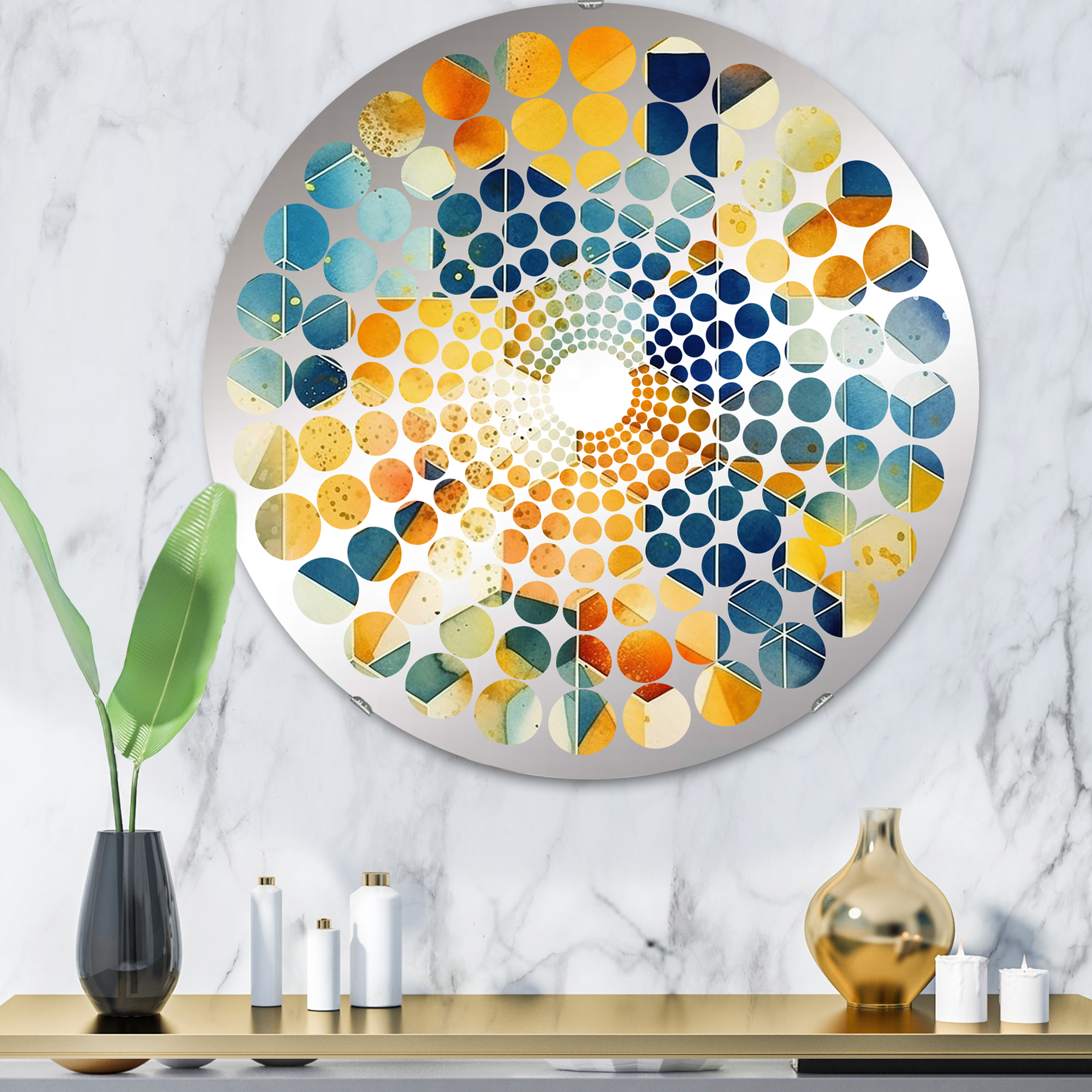 Designart "Calm Nordic Reflections I" Scandinavian Radial Dot Round ...