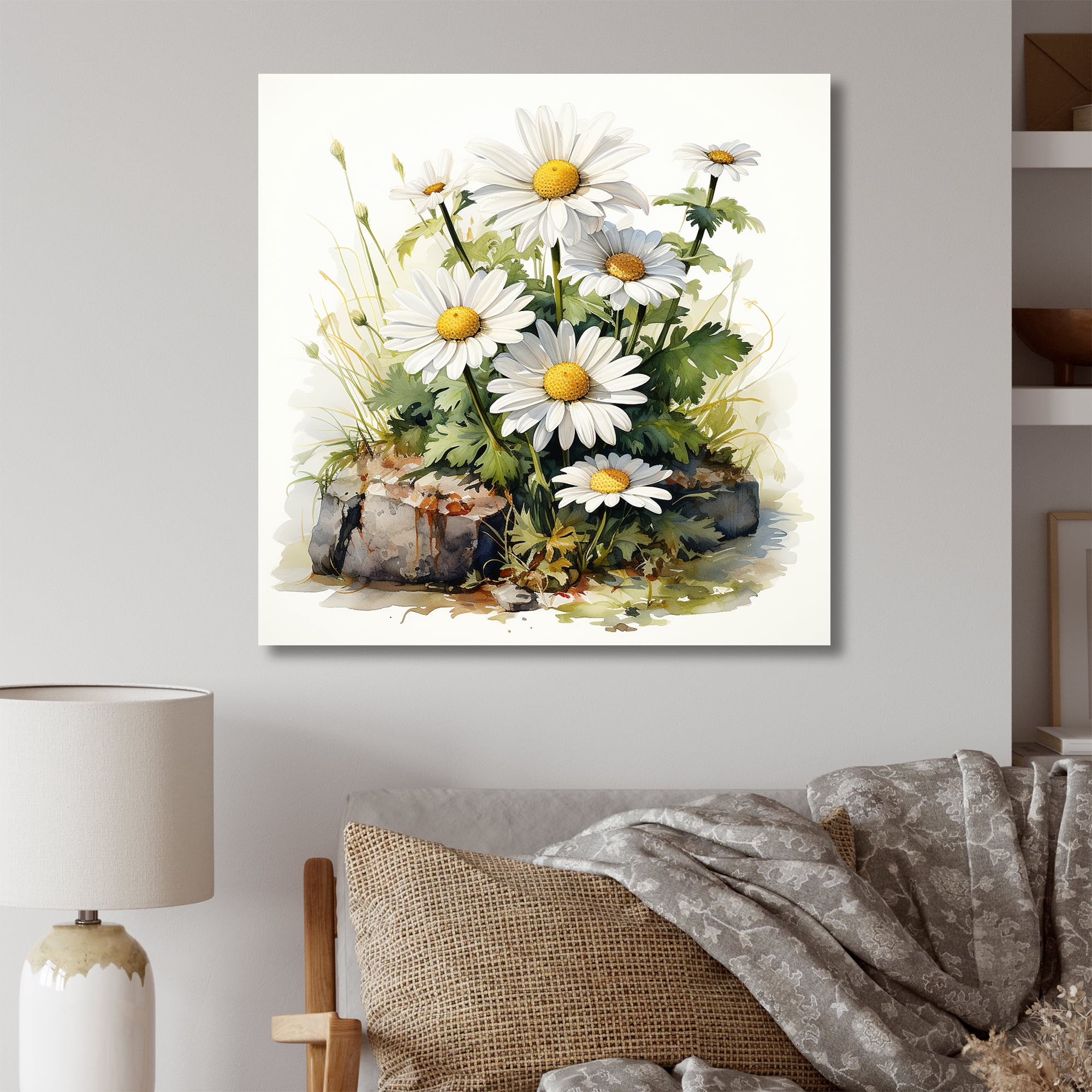 Designart "Calm Stone with a Daisy Flower III" Floral Wall Art ...