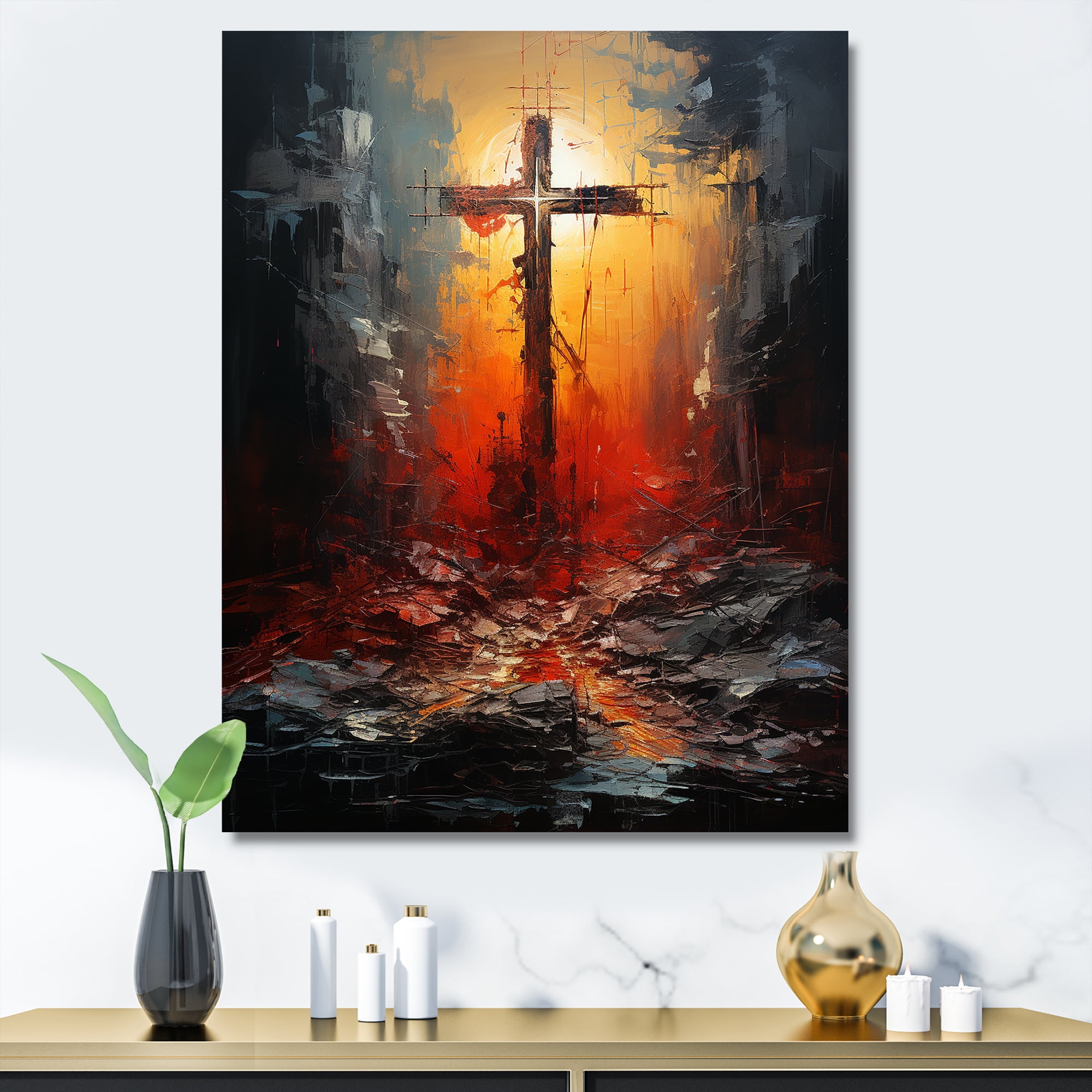 Designart "Calvary Crimson Cross Montage" Christianity Wall Art Living ...