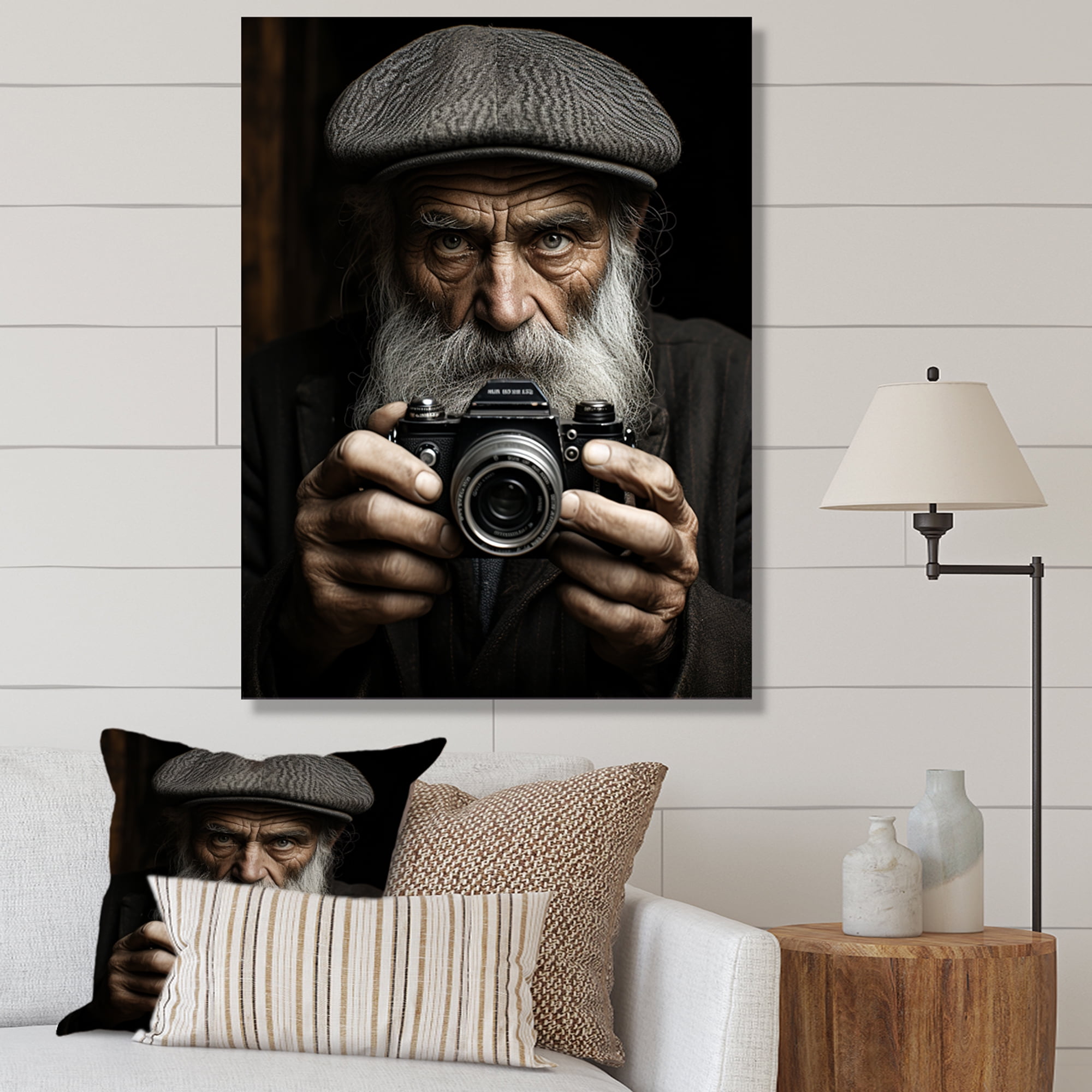 Designart "Camera Man Portrait Black and White" Portrait Canvas Wall ...