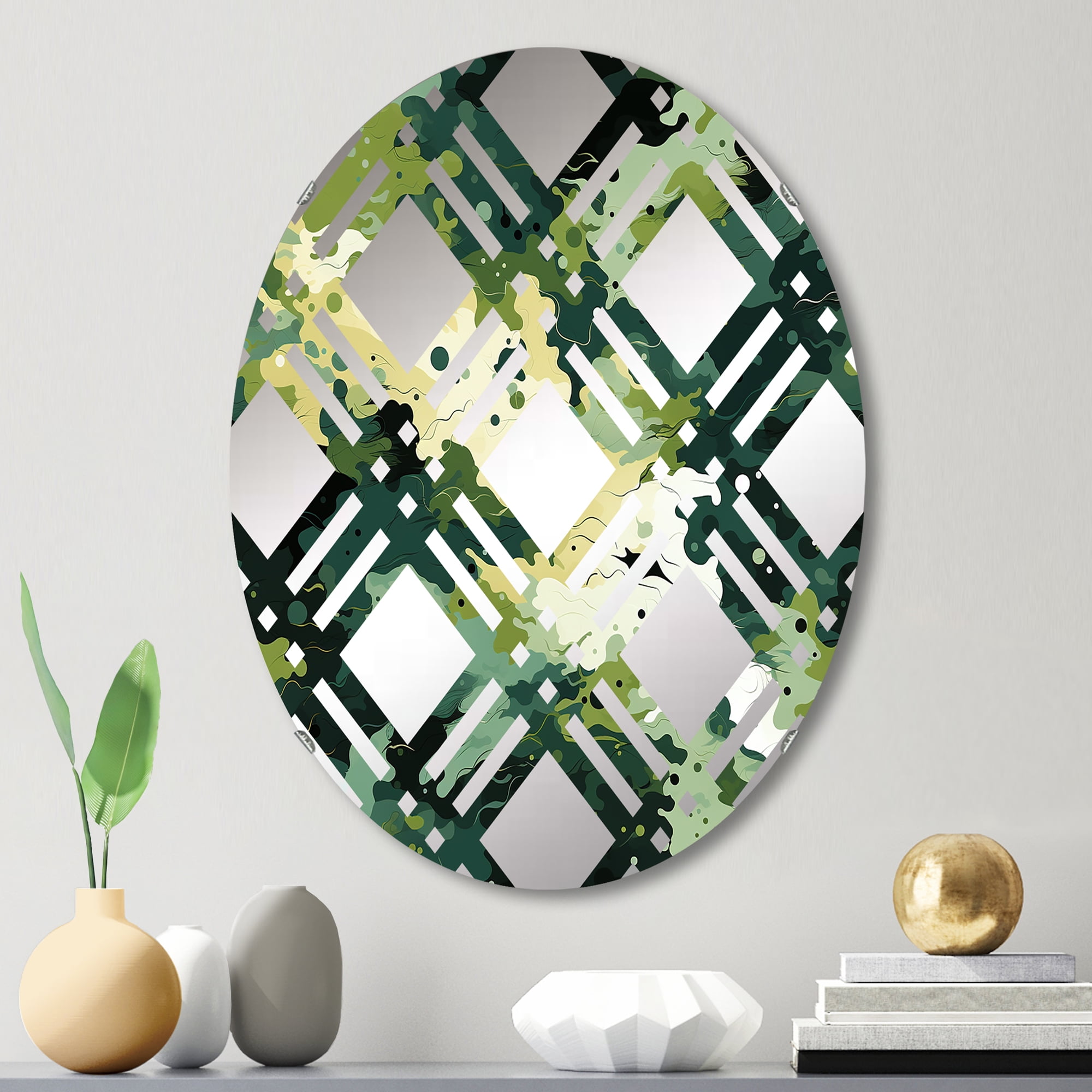 Designart "Camouflage Green Art Splatter" Camouflage Plaid Round Wall ...