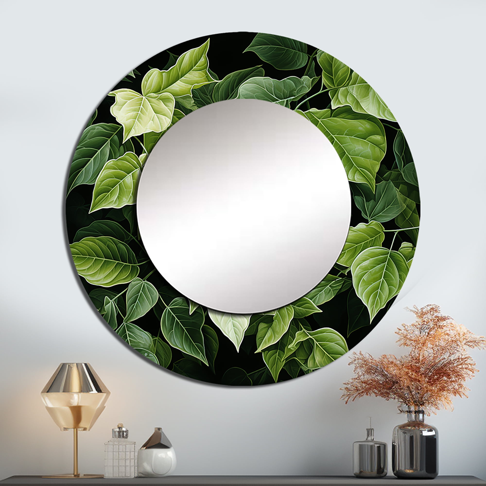 Designart "Canopy Of Ivory Ivy Green Leaves" Leaves Rund Mirror For ...