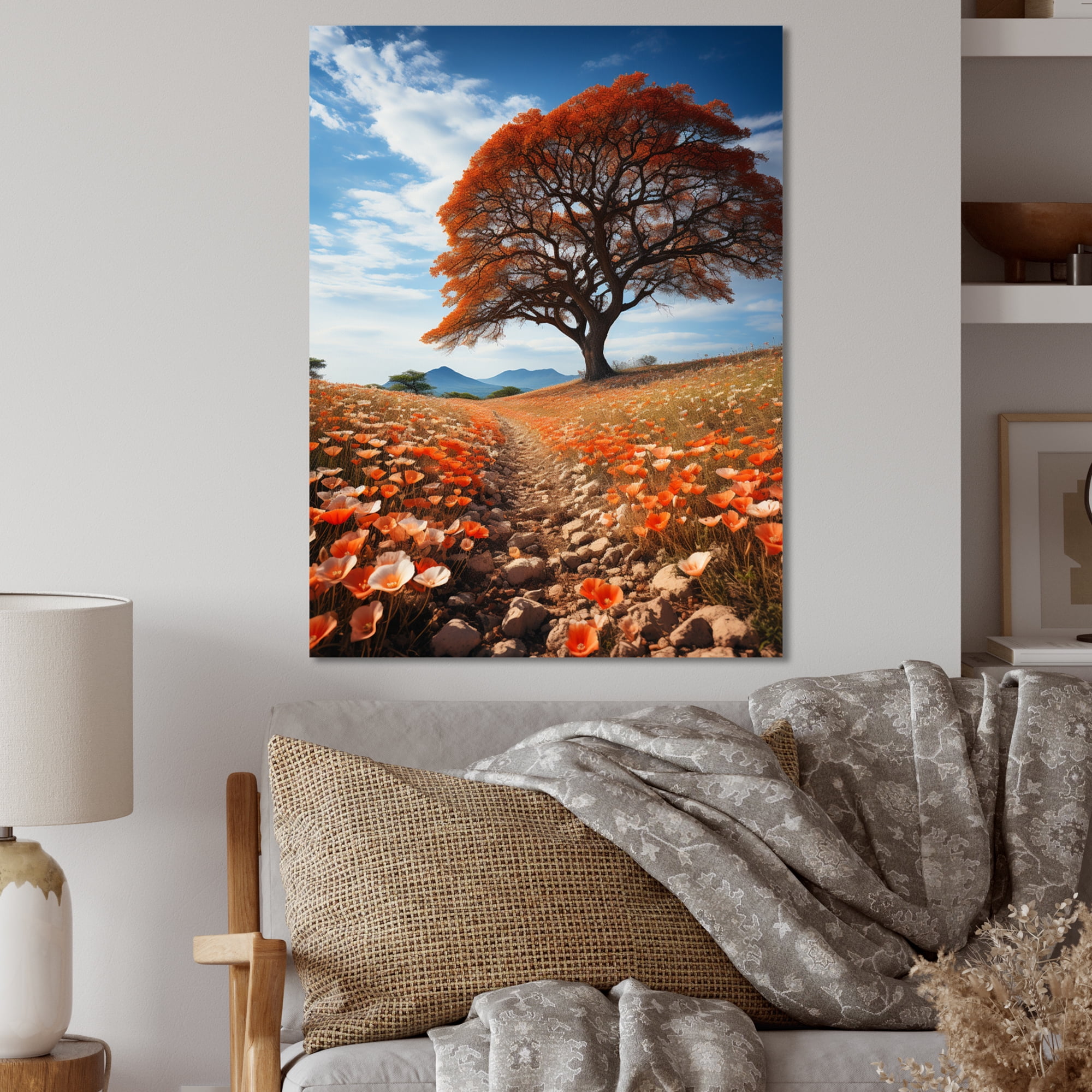 Designart "Canopy Tree Amidst Wildflowers I" Floral Metal Art Print ...