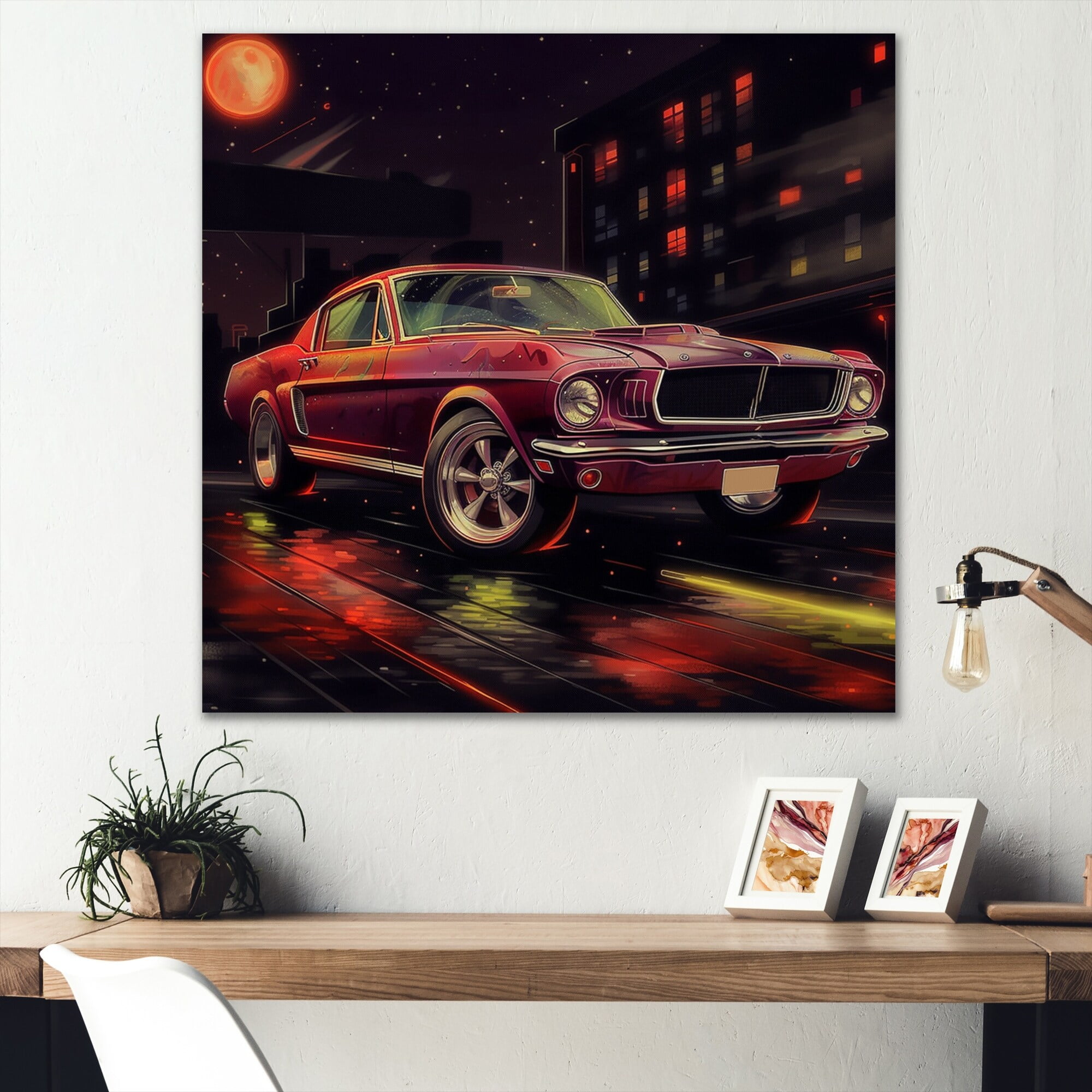 Designart "Canvas Revved Up in Red and Black" Cars American Muscle ...