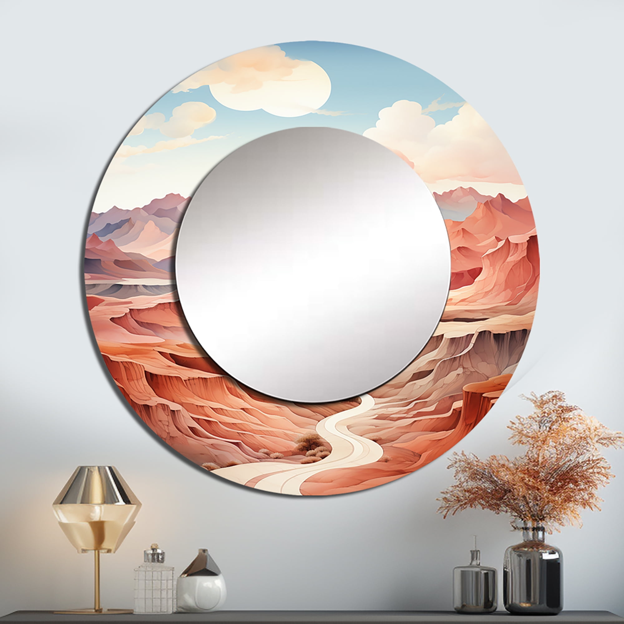 Designart "Canyon Drift In Desert Dreams" Minimalism Peach Large Round ...