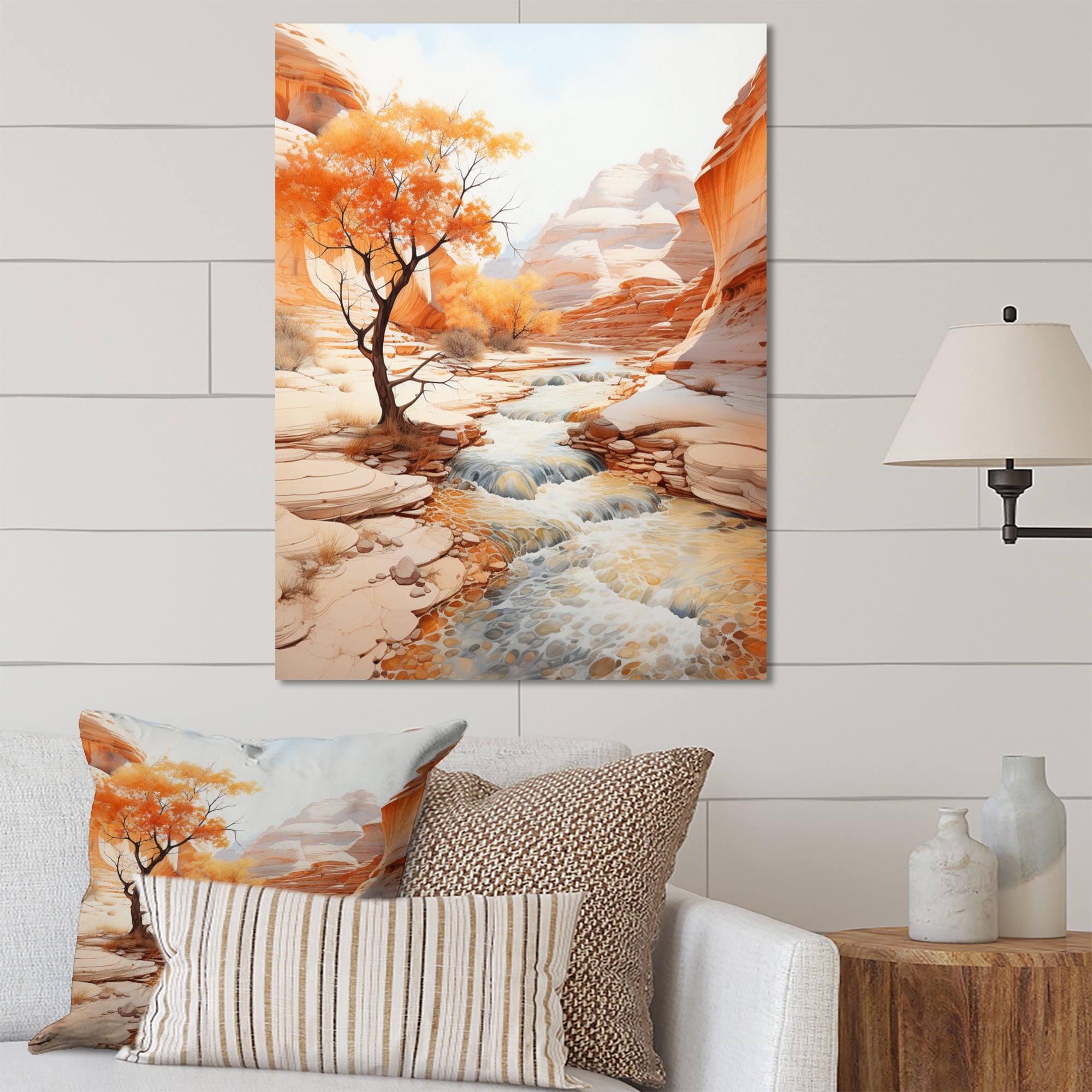 Designart "Canyon Mirage Beige Peach art painting" Floral Metal Wall ...
