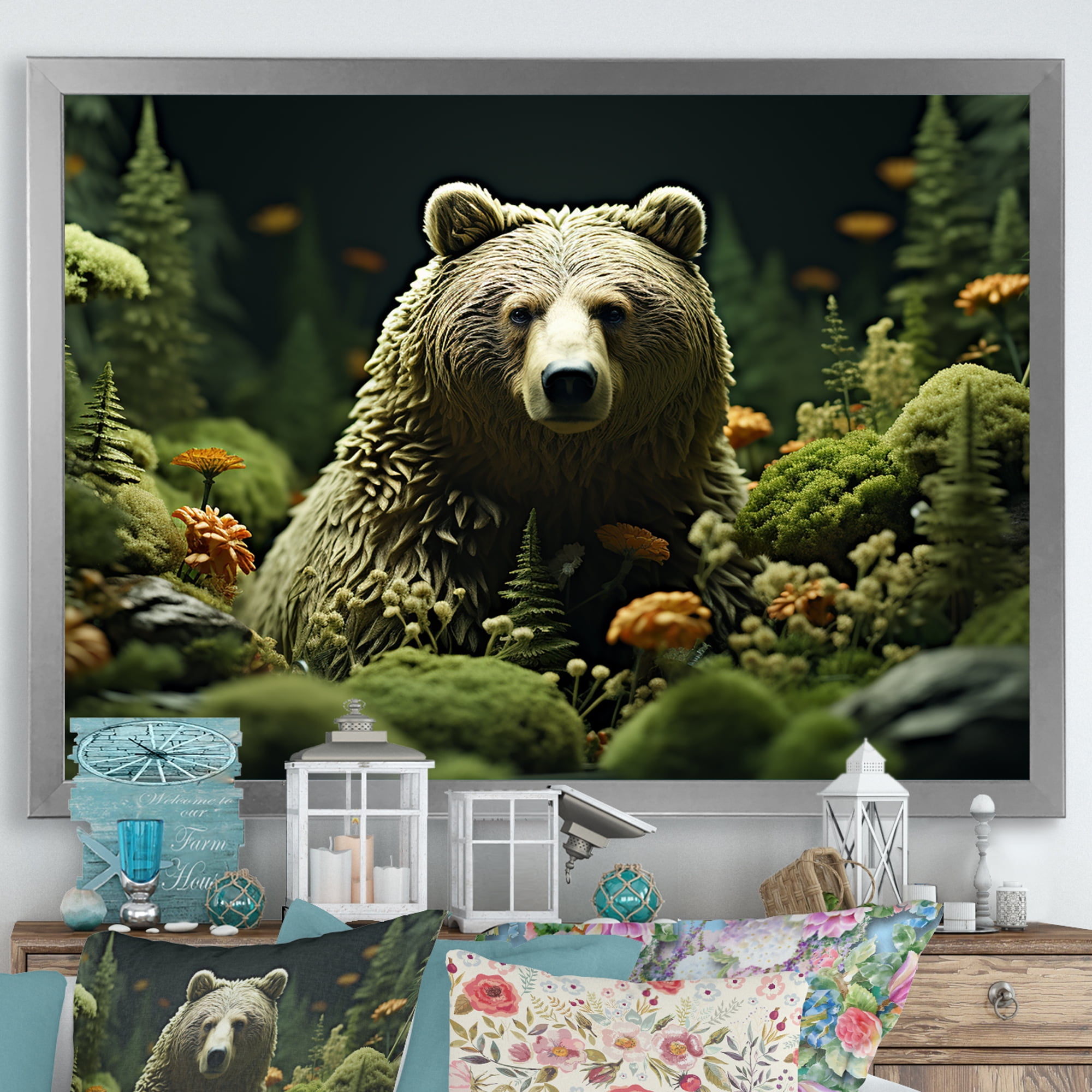 Designart "Capricious Grizzly Bears In Woods I" Animals Bear Picture ...
