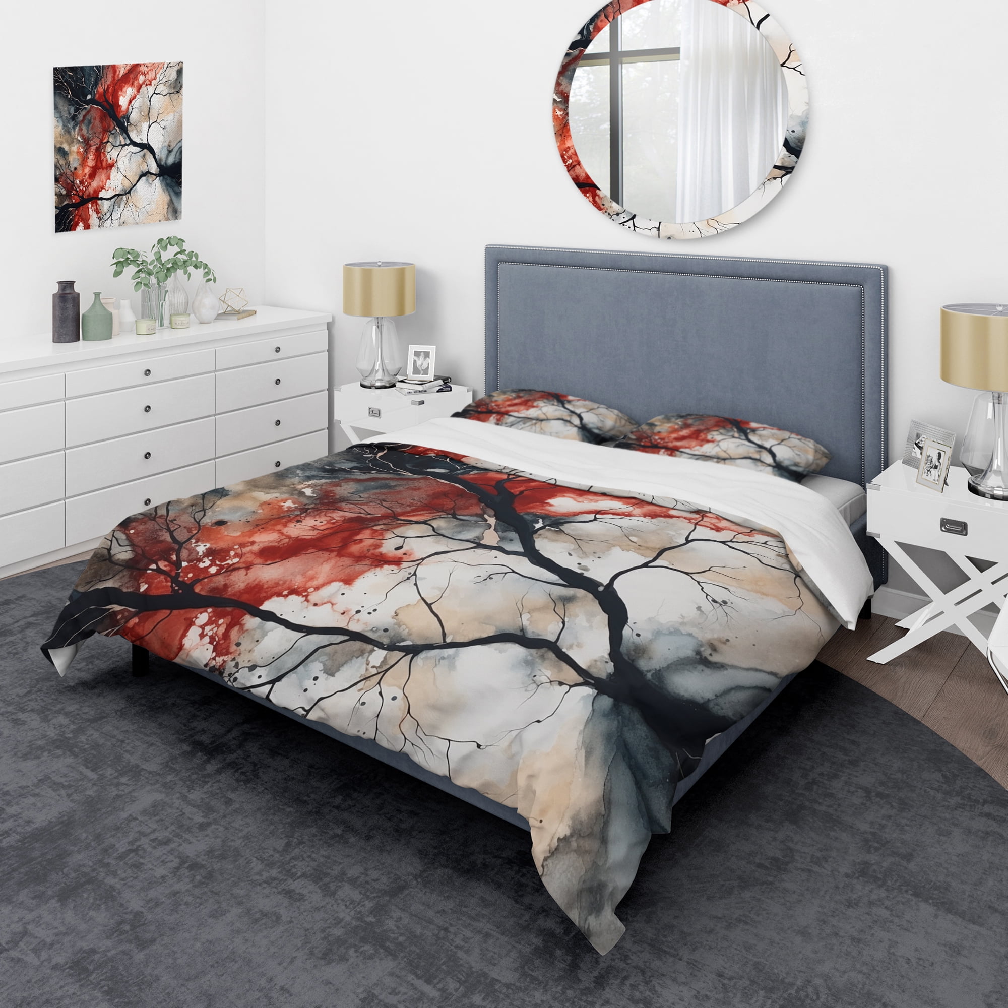 Designart "Captivating Liquid Ink in Red and Black" Modern Geometric ...