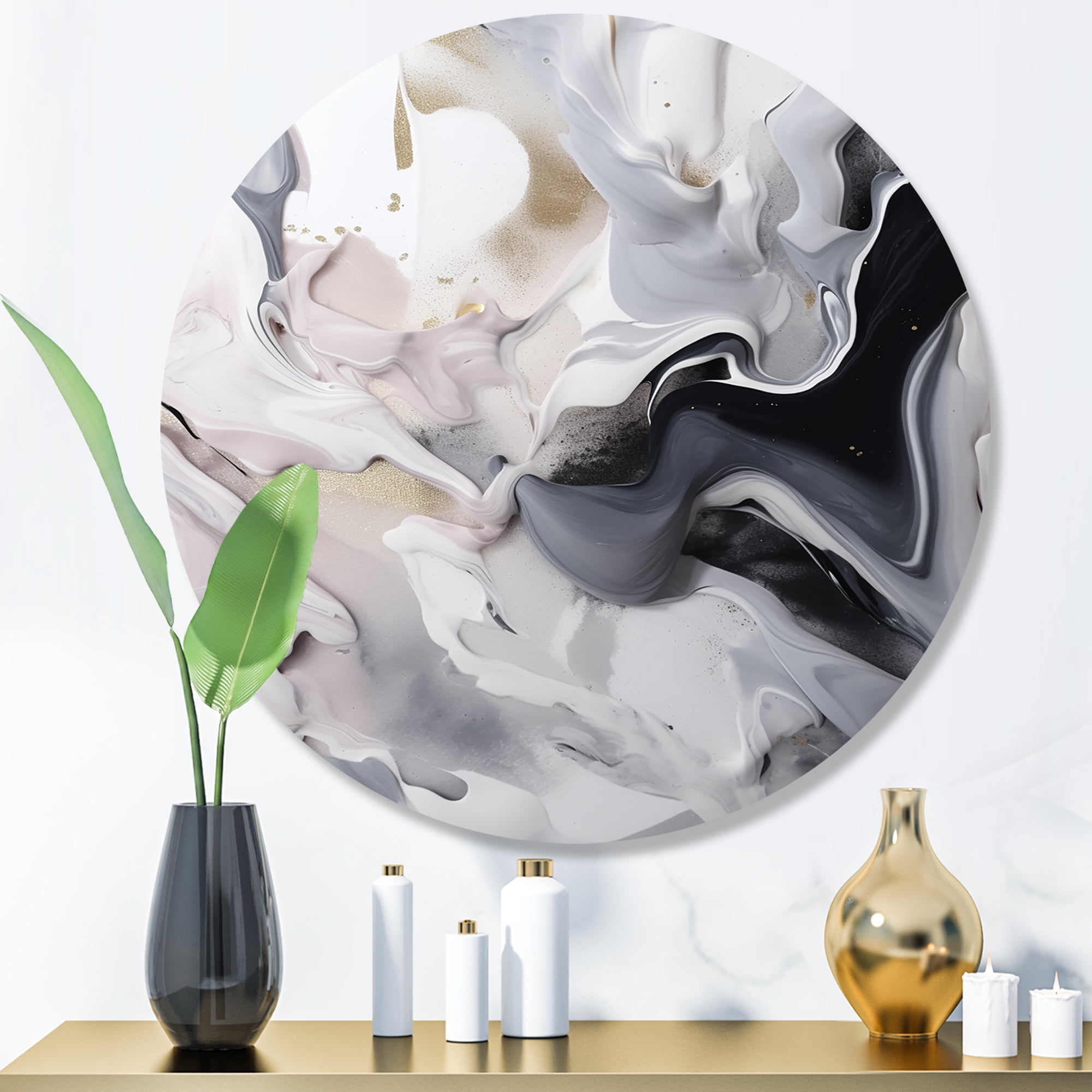 Designart "Captivating Marble White and Grey II" Abstract Marble Metal ...