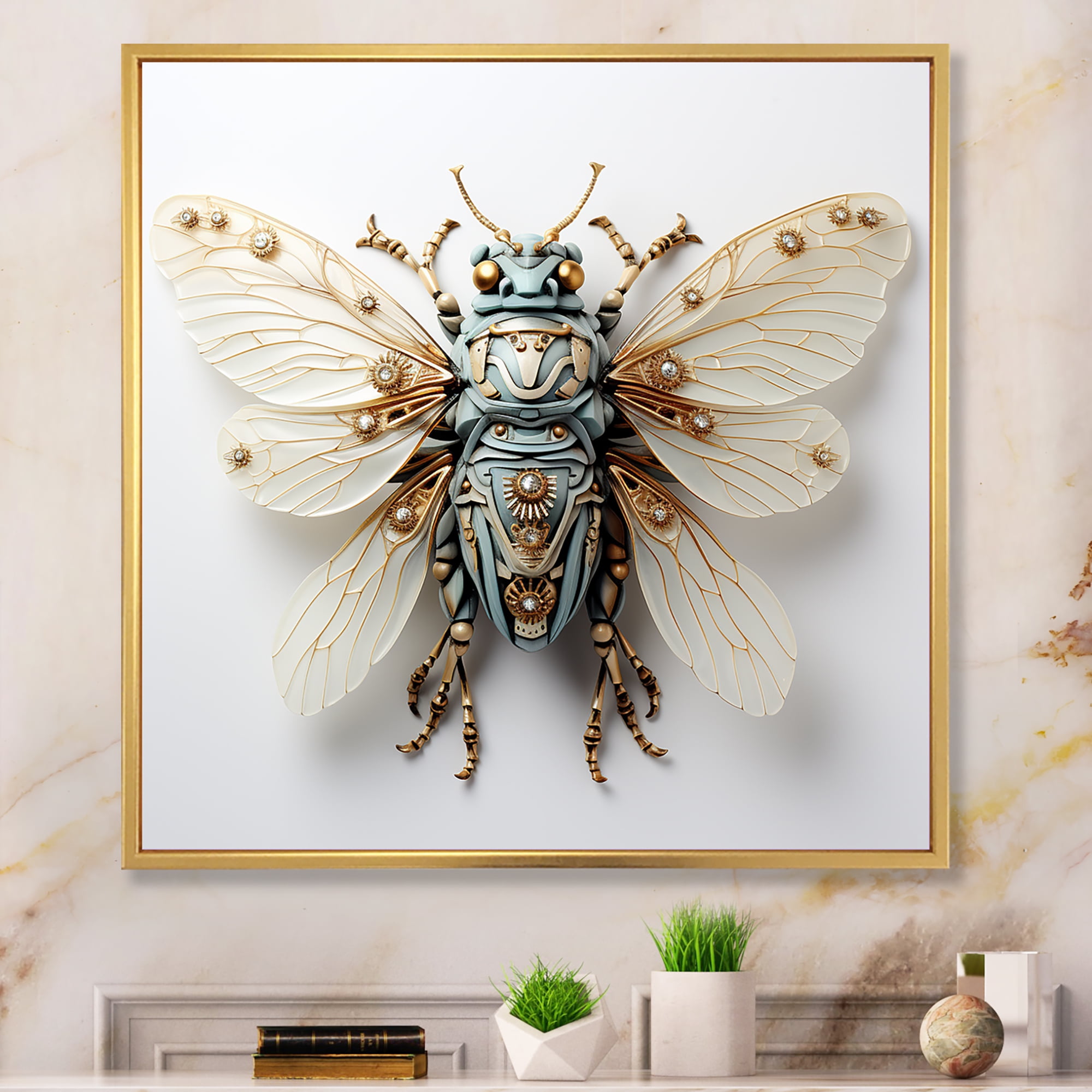 Designart "Captivating Moths I" Animals Framed Wall Art - Gold Insects ...