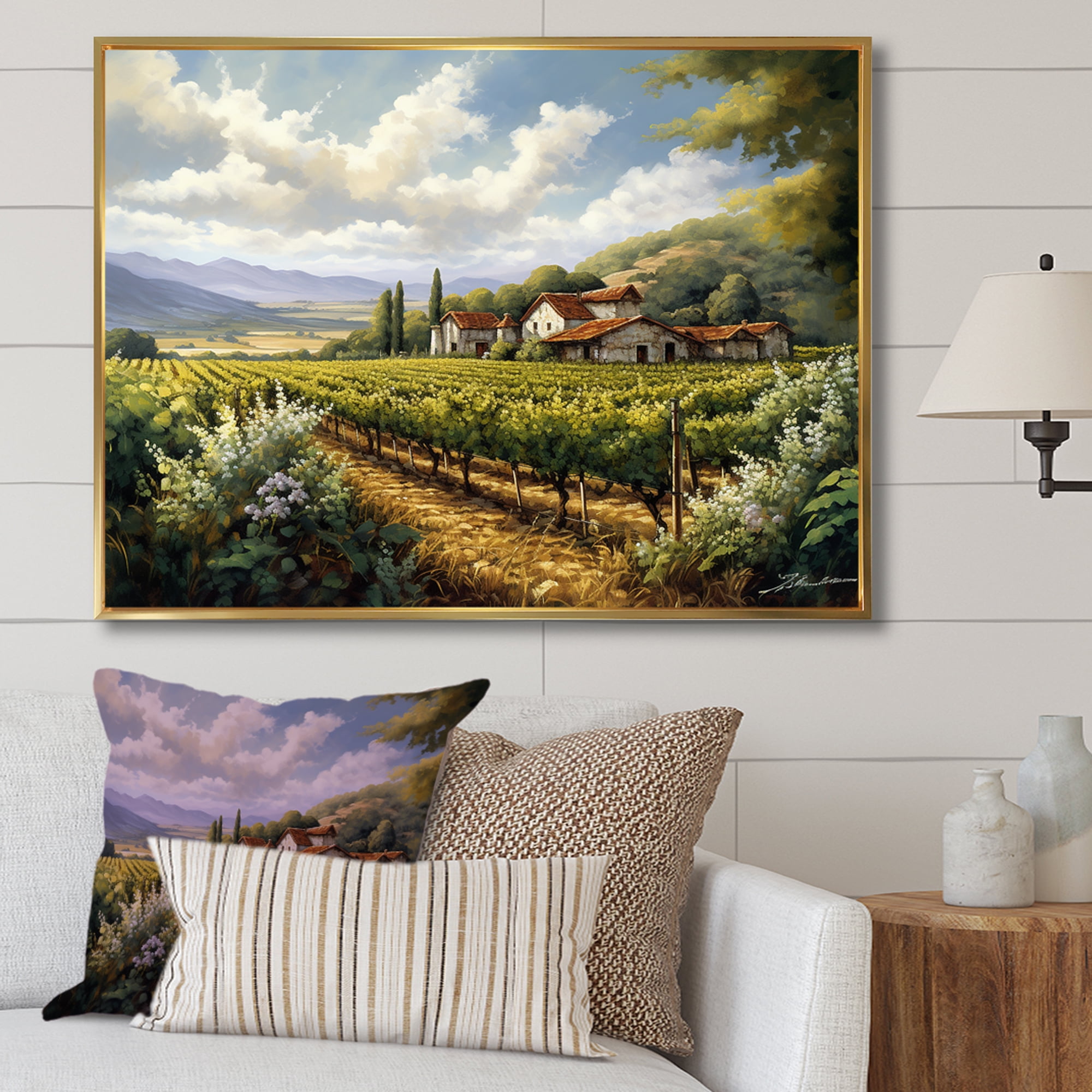 Designart "Captivating Vineyard Scenery I" Vineyard Floater Framed ...