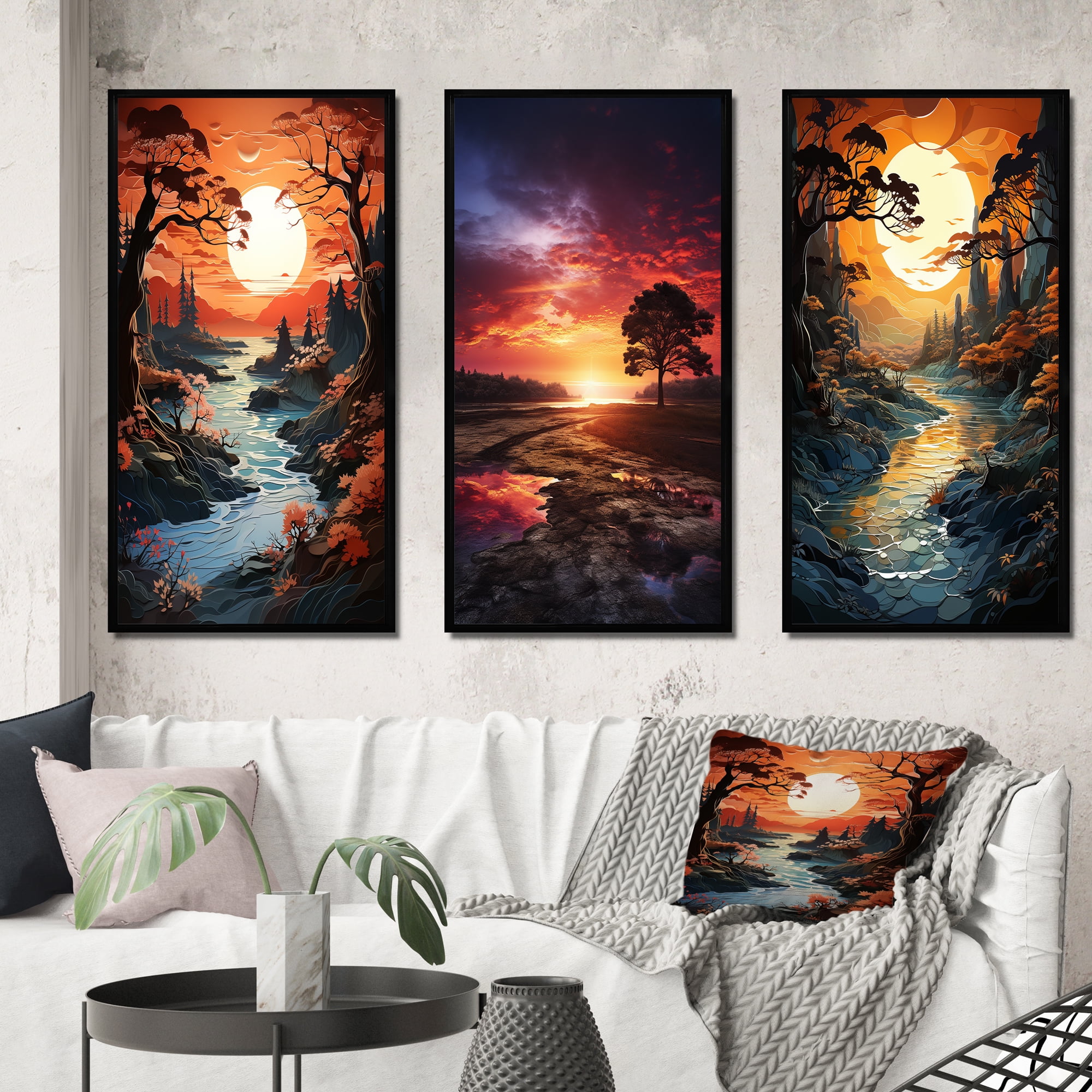 Designart "Capturing Serenity at Sunrise Orange Papercut" Landscape ...