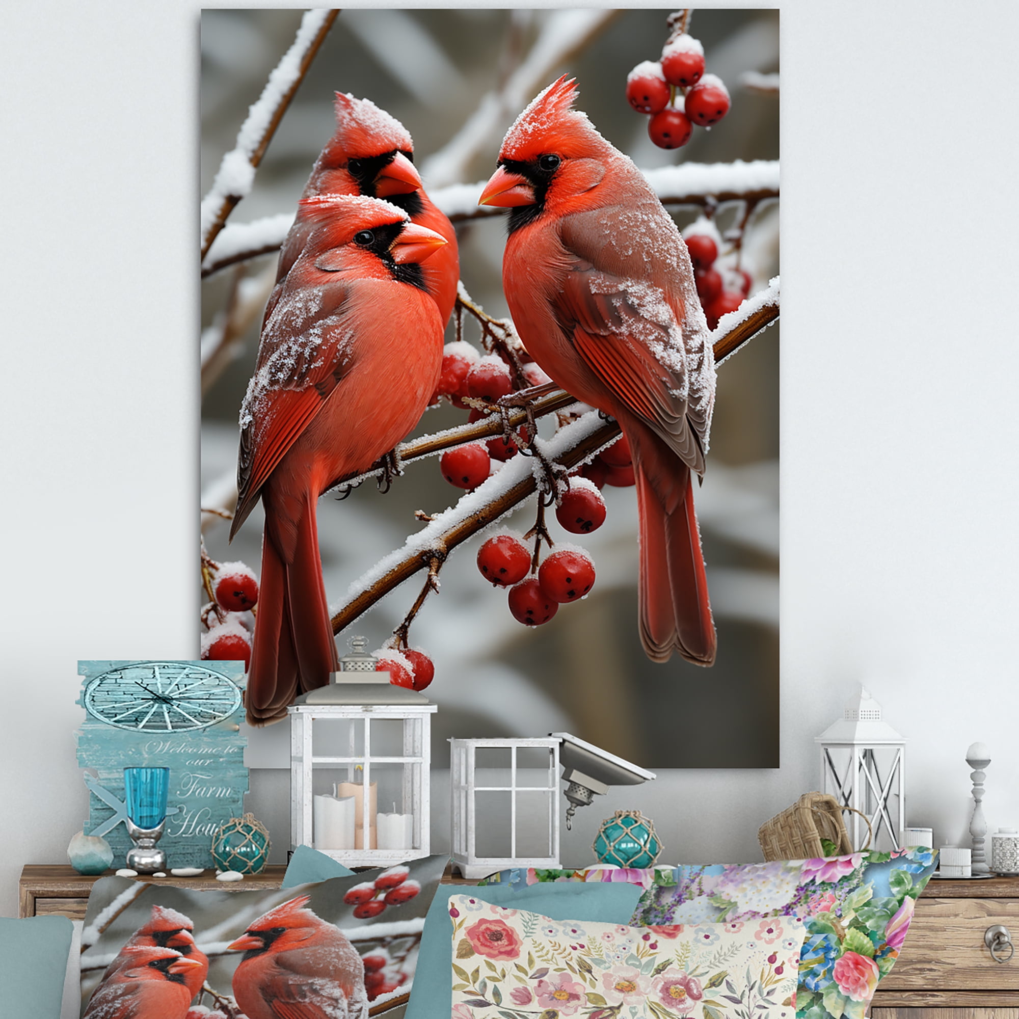 Designart "Cardinals in Christmas Scenery II" Landscapes Canvas Wall ...