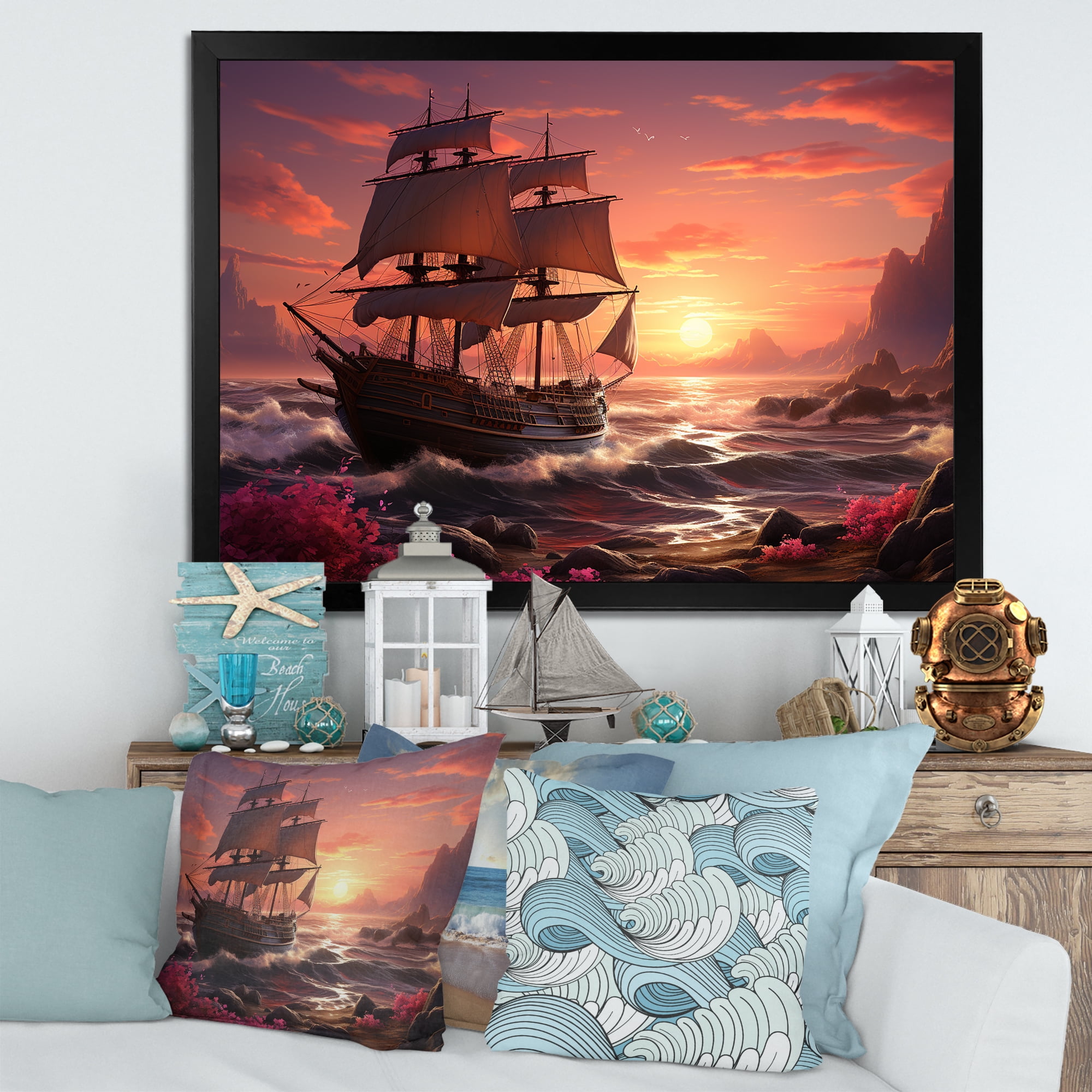 Designart "Caribbean Hideout Pirate Cove I" People Framed Wall Art ...