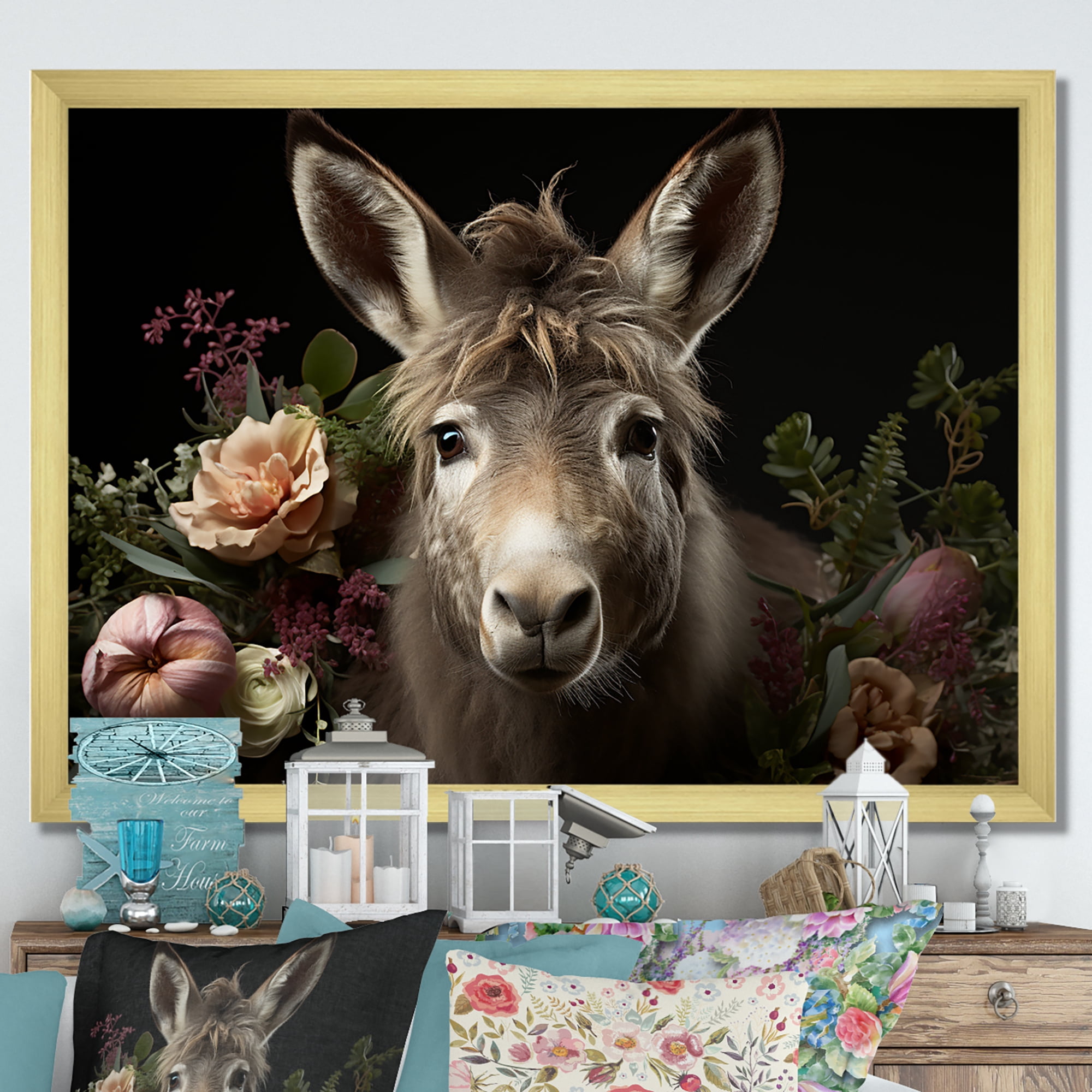 Designart "Caricature of Medieval Rural Donkey I" Animals Framed Wall ...