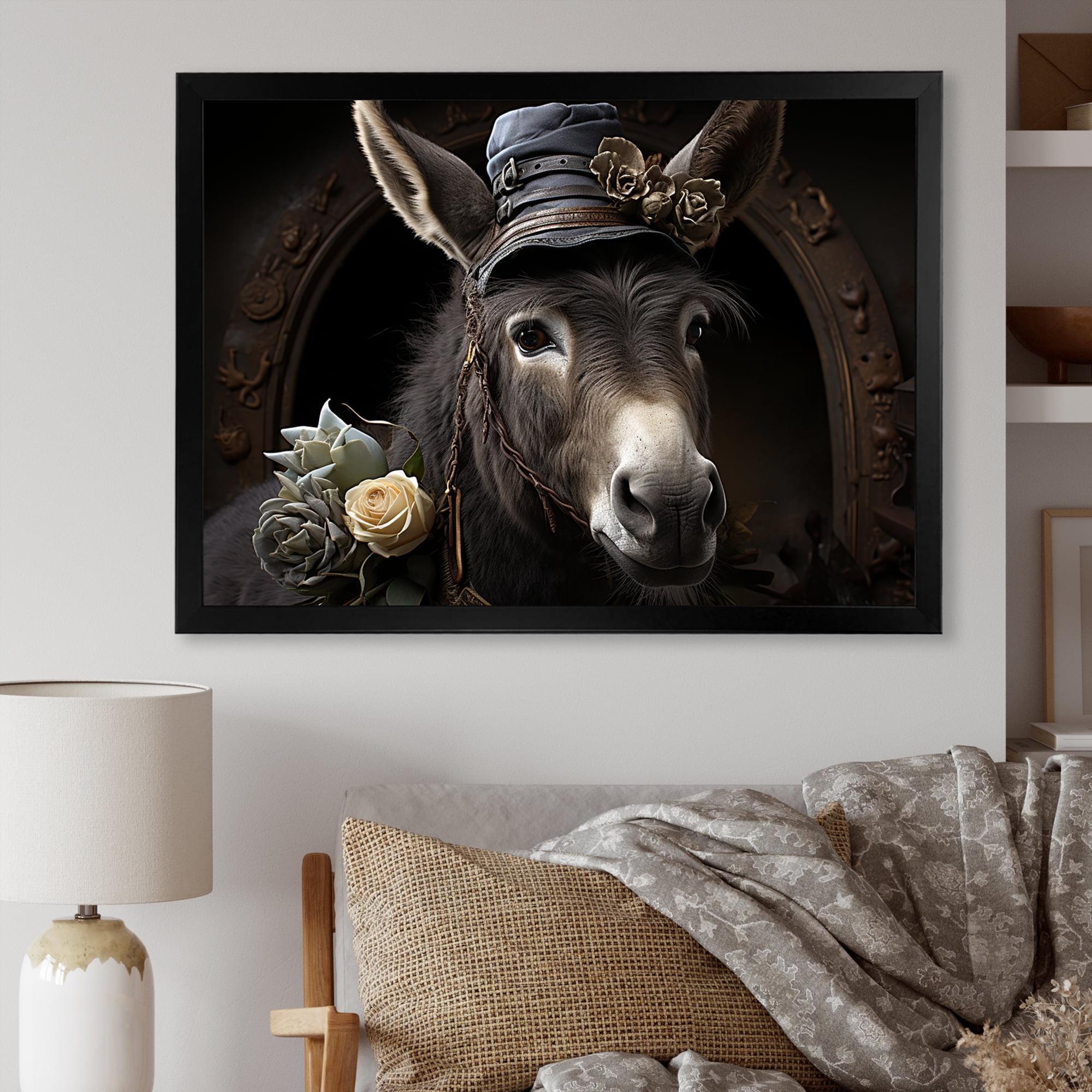 Designart "Caricature of Medieval Rural Donkey II" Animals Framed Wall ...