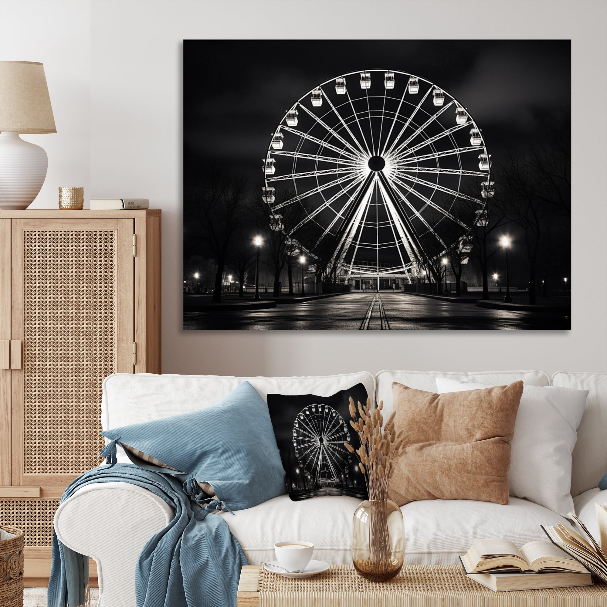 Designart "Carousel Elegance Black and White Ferris Wheel I ...