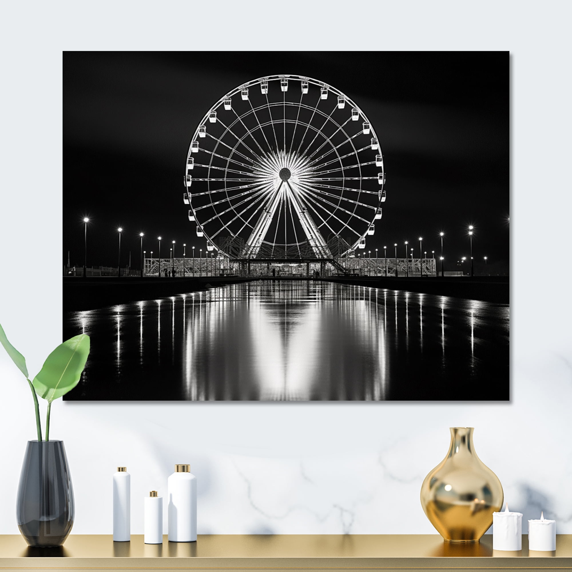 Designart "Carousel Elegance Black and White Ferris Wheel II ...