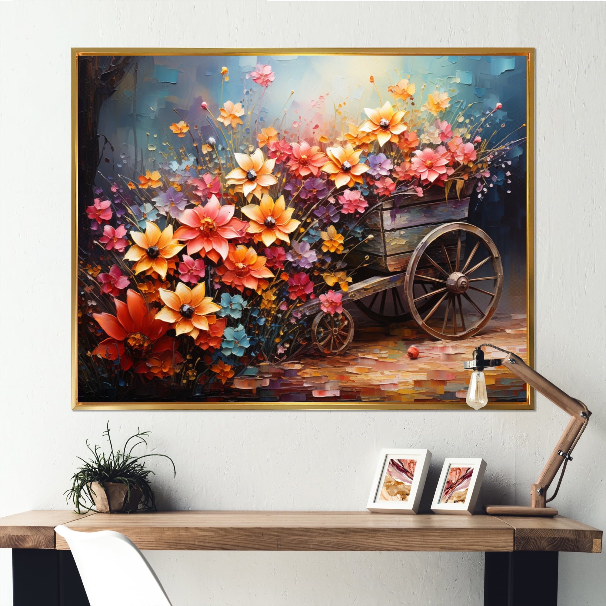 Designart "Cart Of Colorful Old Cart" Old American Cart Floater Framed ...