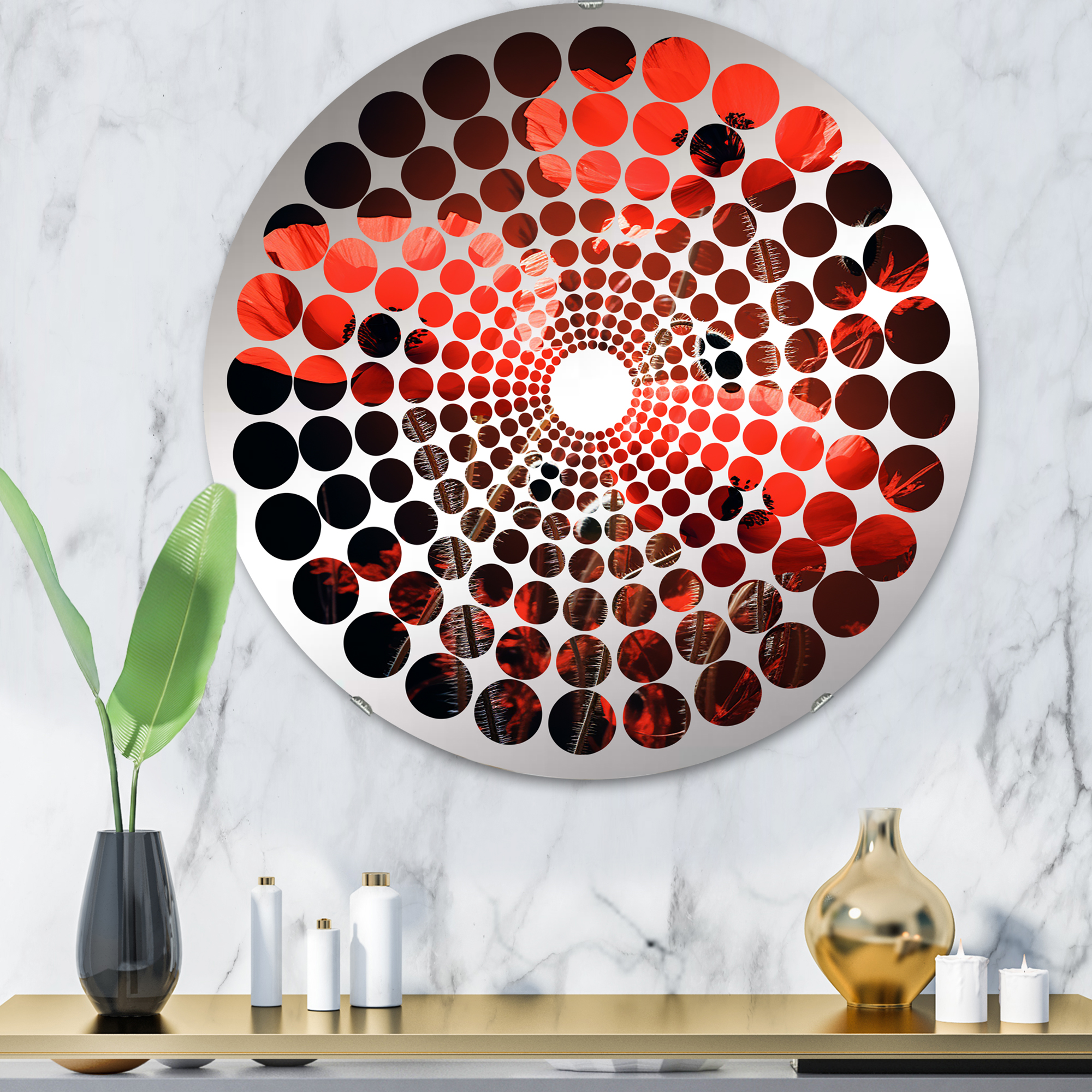 Designart "Cascade of Crimson Poppies I" Poppies Radial Dot Round Wall ...